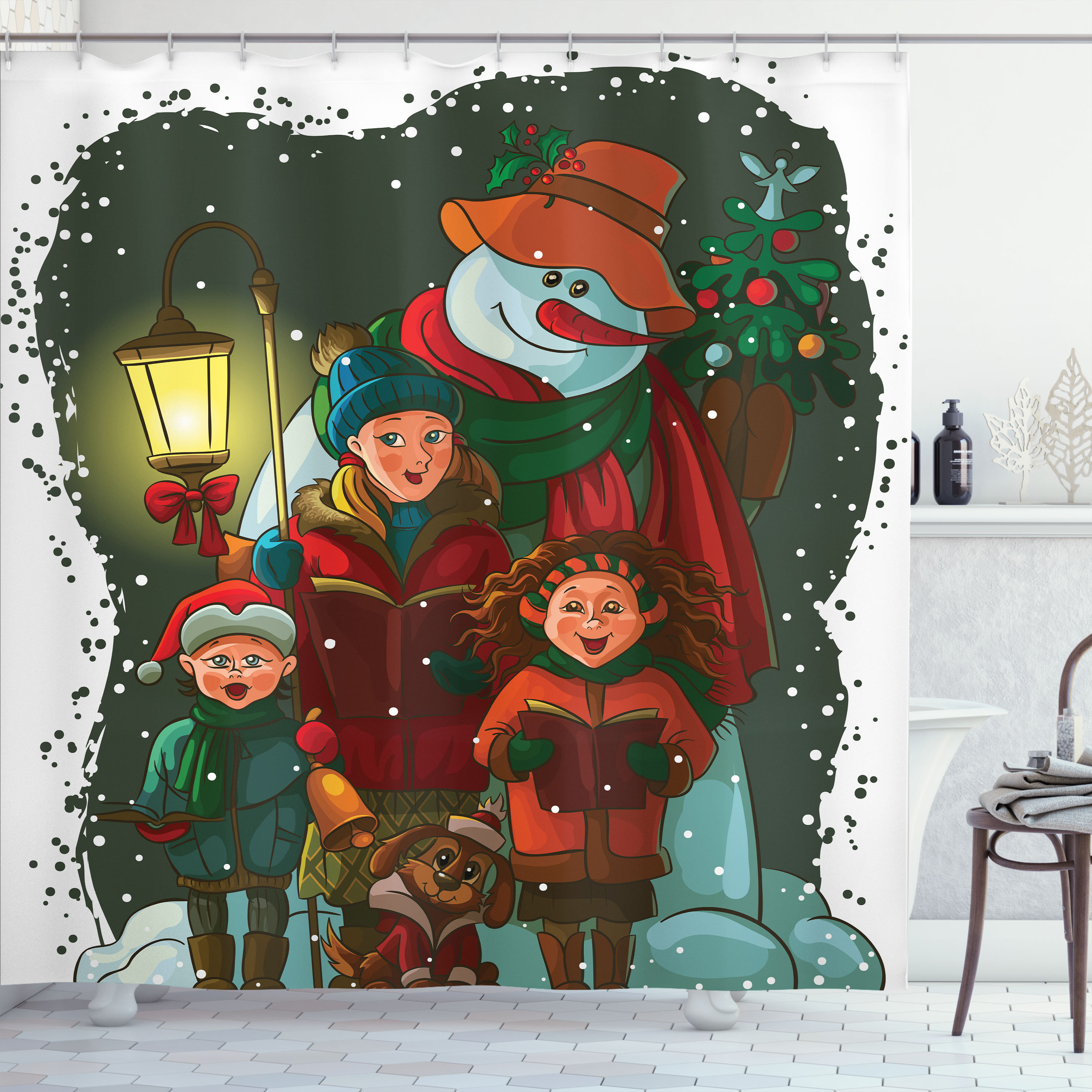 The Holiday Aisle® Snowman Shower Curtain Christmas Carolers Singing ...