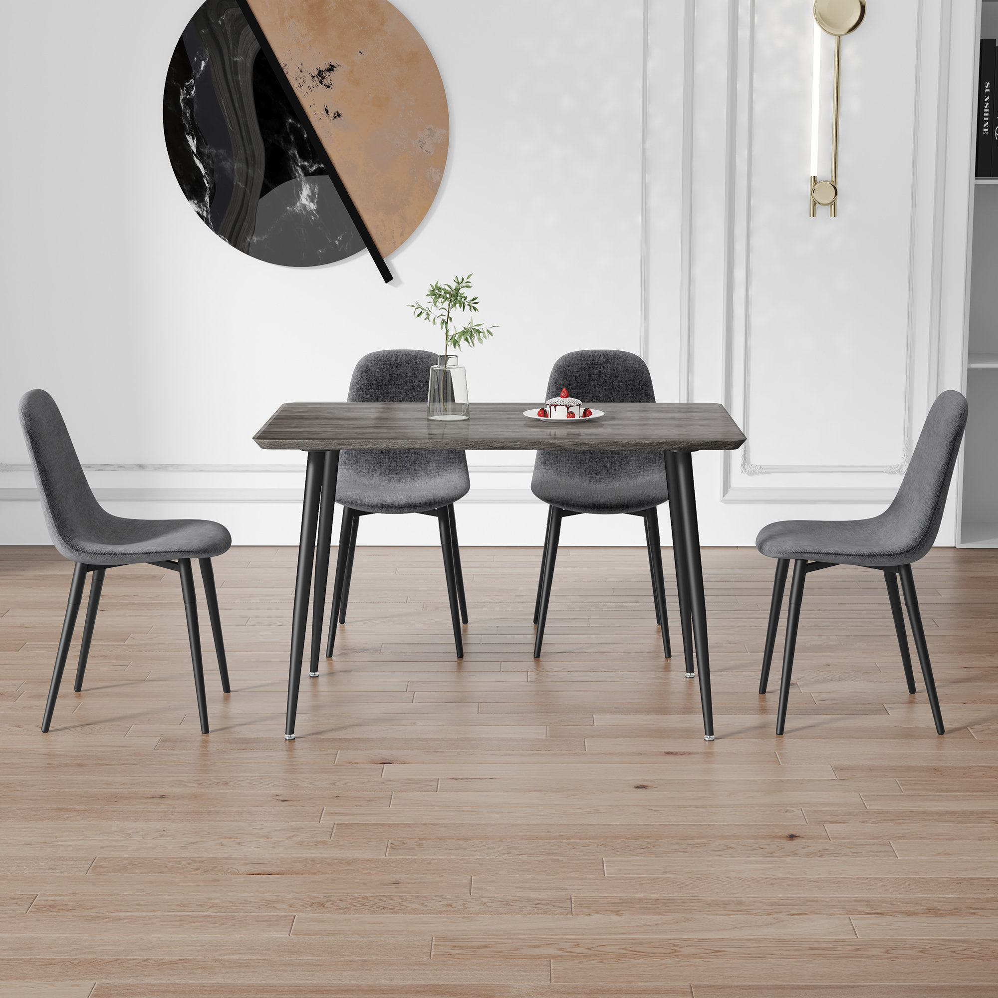 George Oliver Dining Set: 1 Wood Grain Table With Mdf Top, Black Iron ...