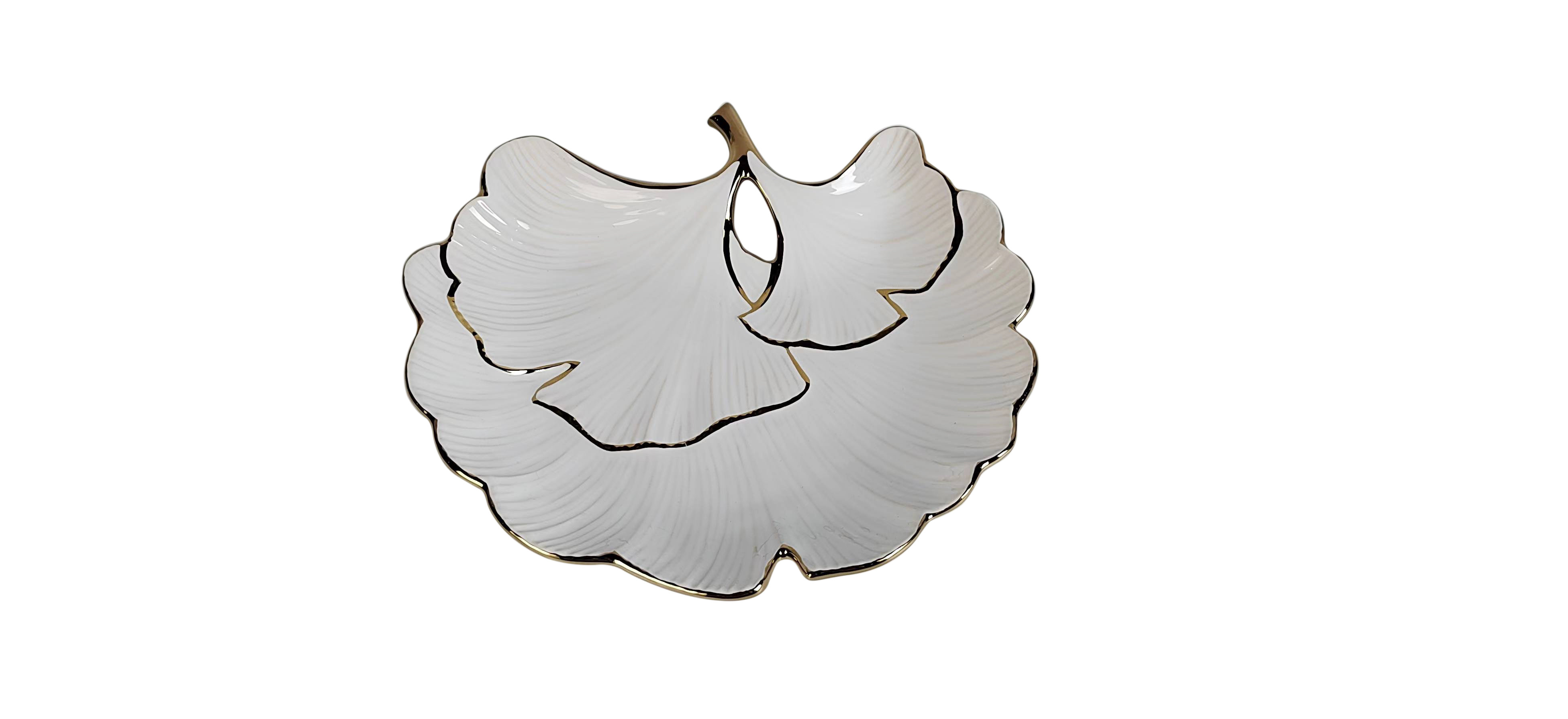 Mercer41 White Porcelain Sectional Leaf Plate Gold Edged 11.75 ...