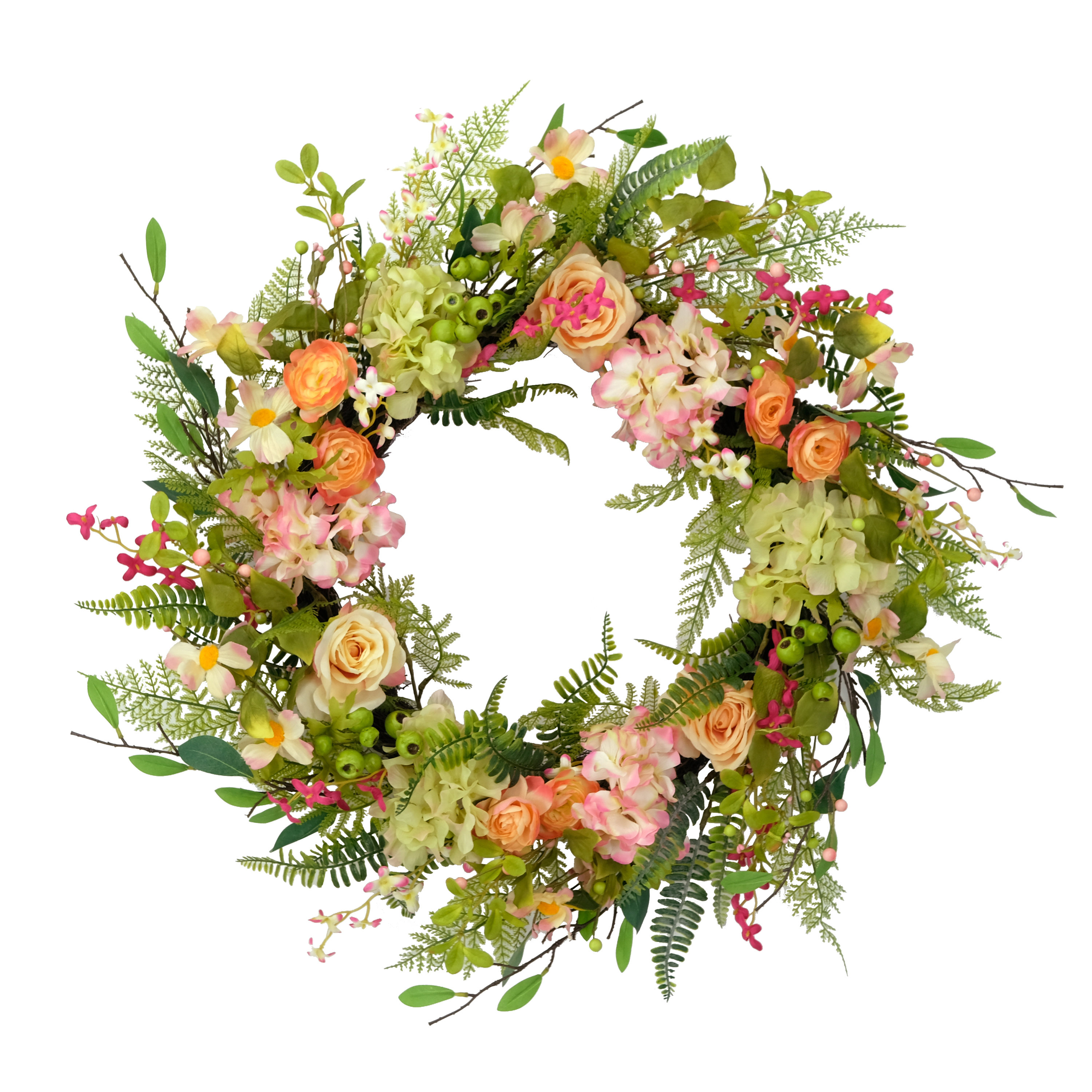Primrue 30" Artificial Rose Floral Spring Bouquet Door Wreath ...