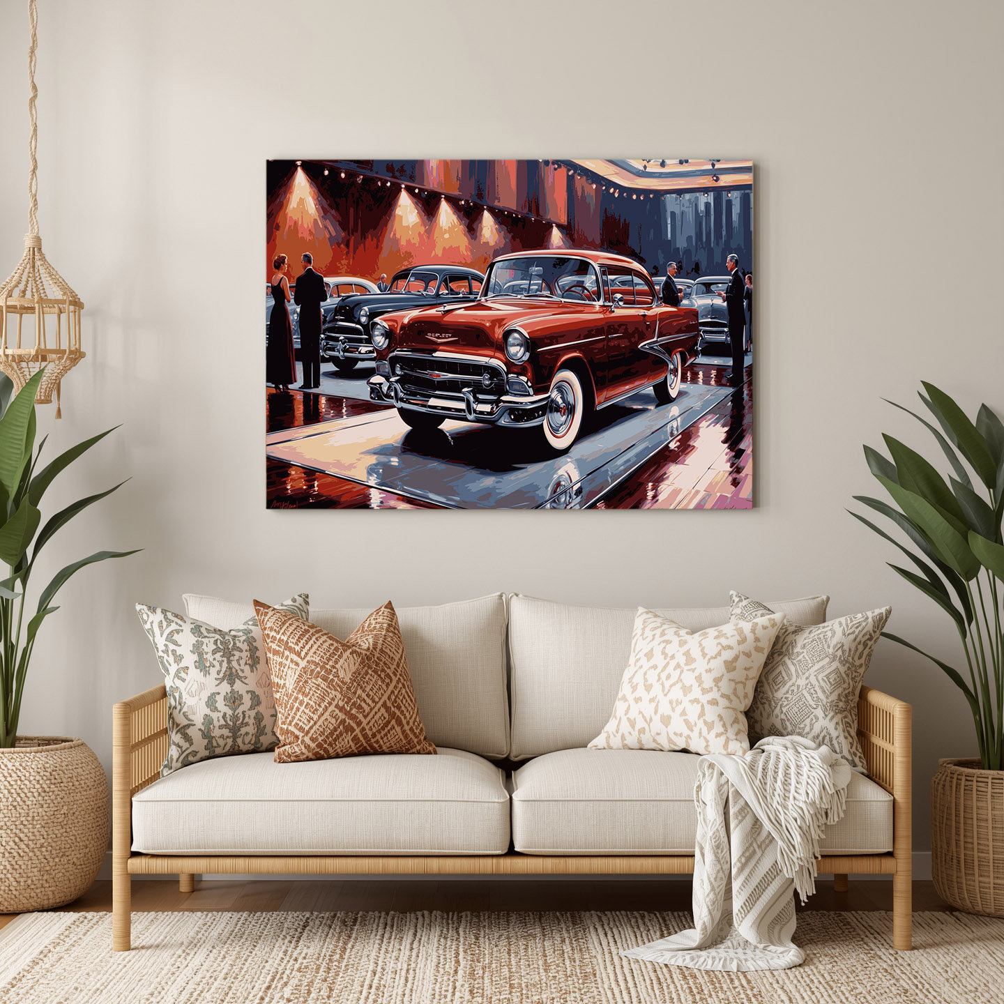 Hokku Designs Transportation Classic car show illustrations Brown Metal ...