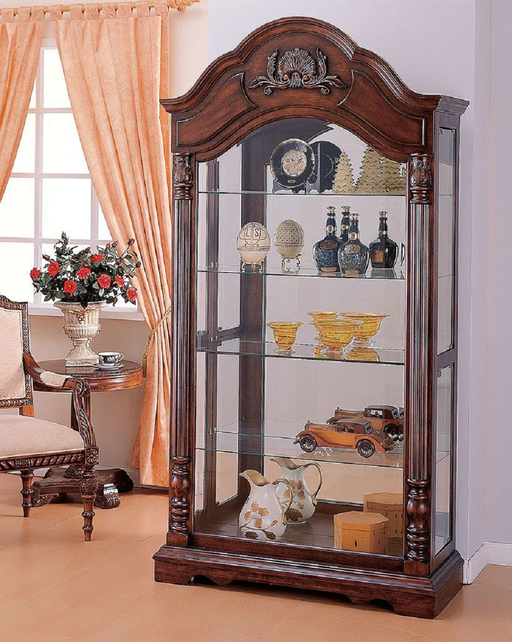 Astoria Grand Okeefe 4-Shelf Curio Cabinet in Cherry | Wayfair