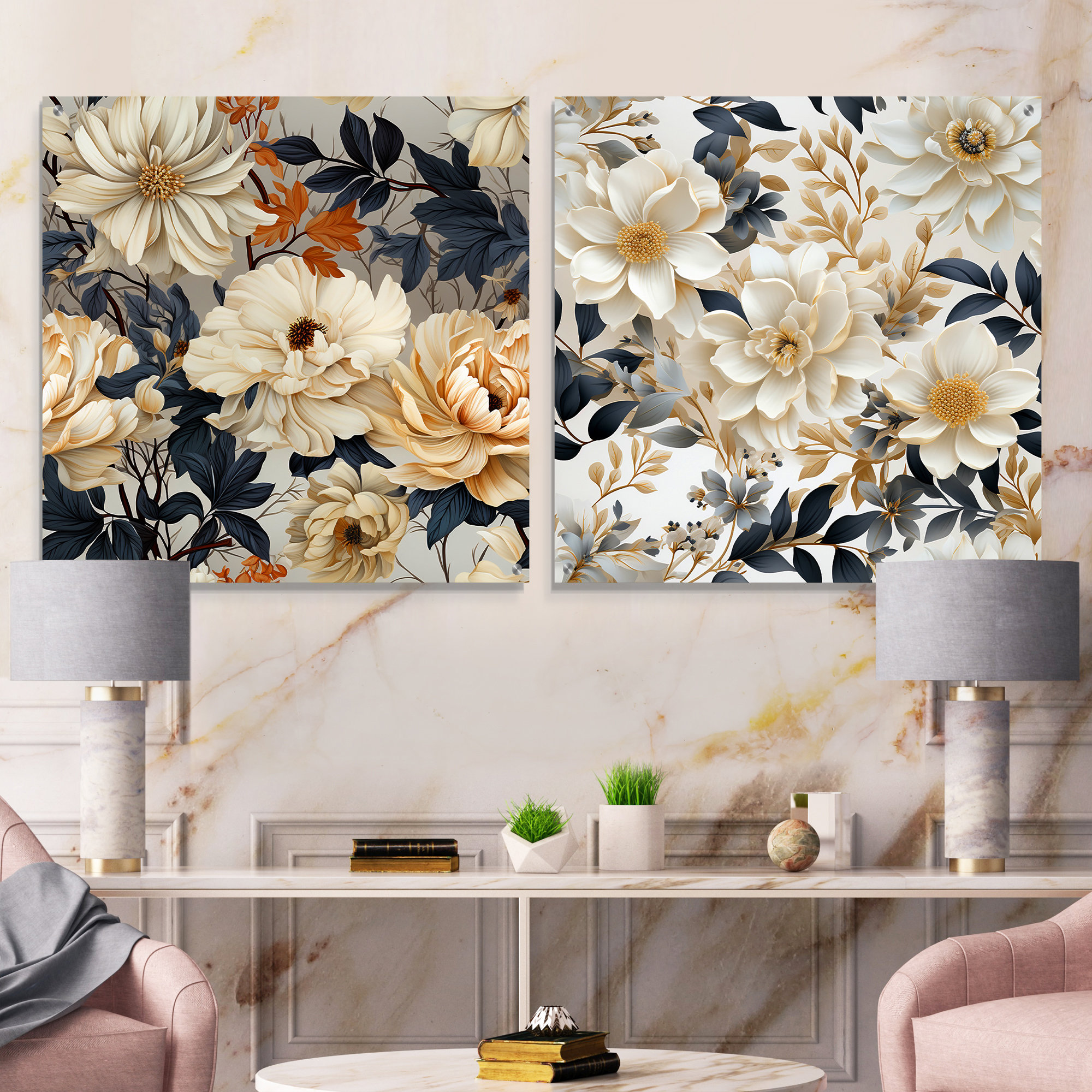 Design Art Ethereal Blooms - Plants Acrylic Wall Art Glass Set Of 2 ...