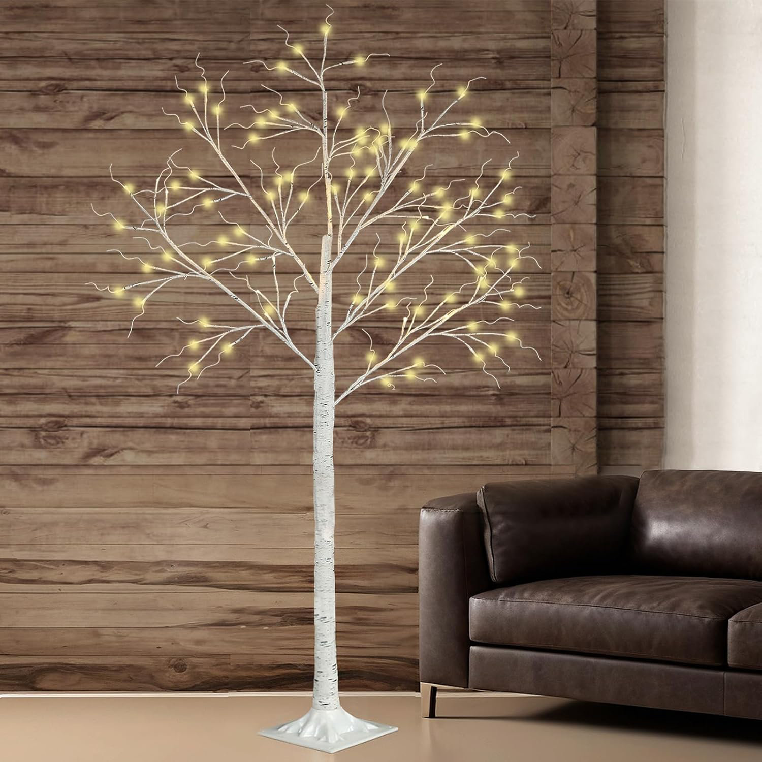 The Holiday Aisle® Lighted Warm White Birch Tree 6FT 96 LED for,Indoor ...