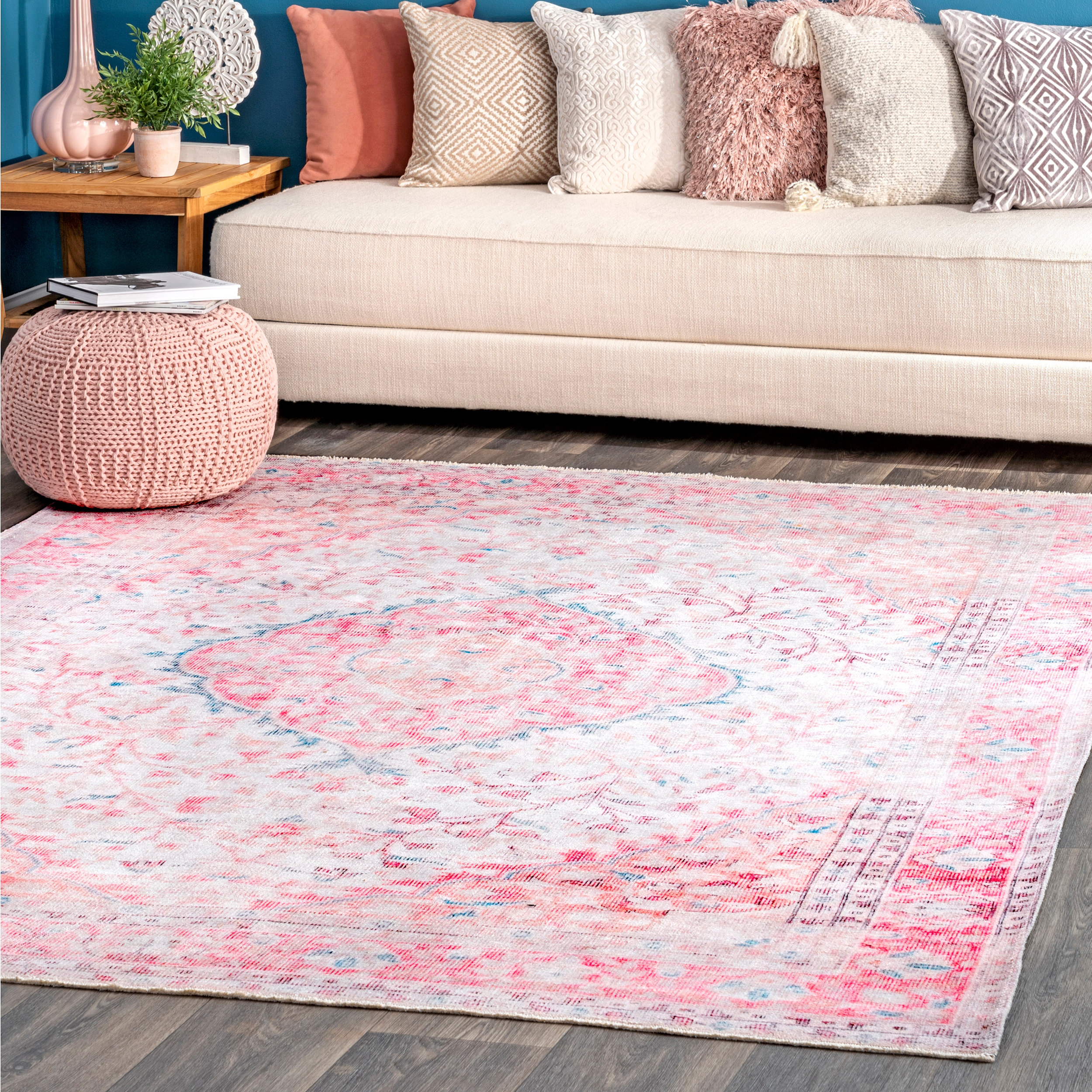 Bungalow Rose Waldrop Flatweave Vintage Medallion Machine Washable ...