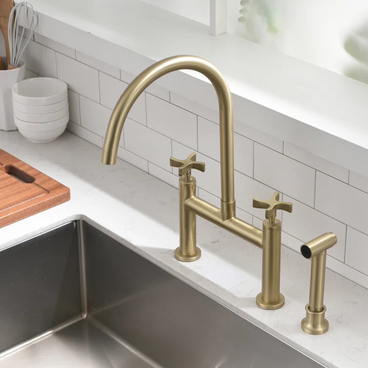 Felixbath Bridge Kitchen Faucet Double Handles With Side Spray ...