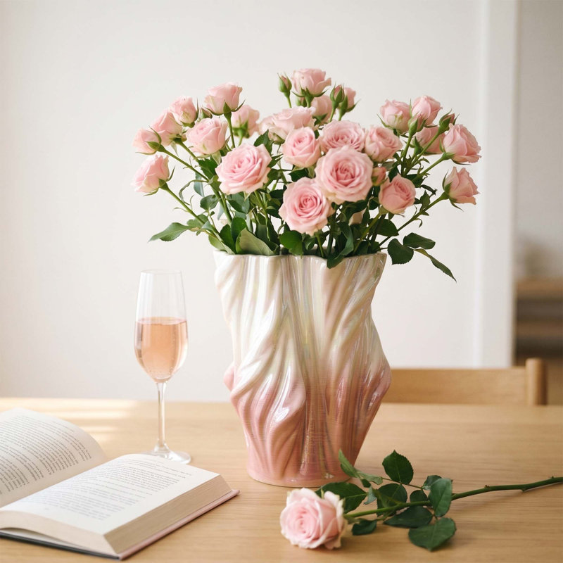 Wade Logan® Ceramic Table Vase With Pearlescent Glaze, Sculptural Wave ...
