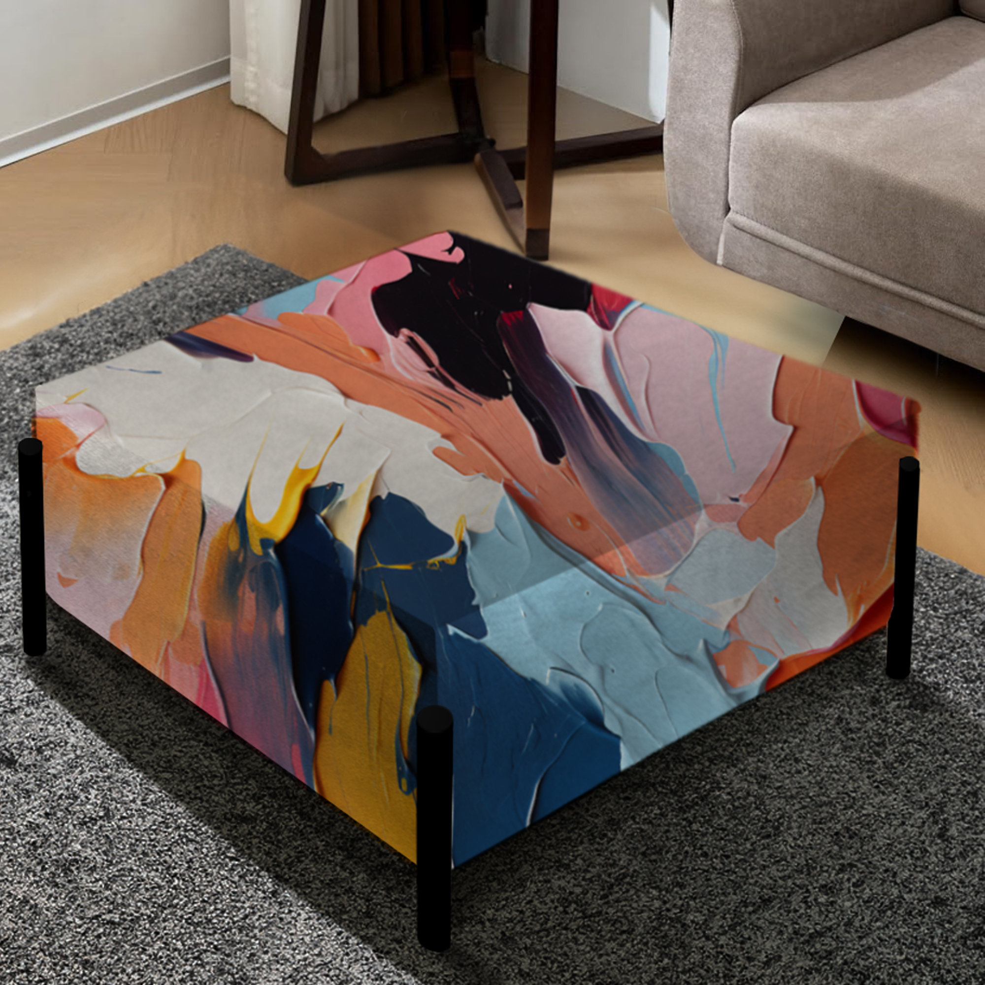 Design Art Colourful Paint Swirl Bliss - Abstract Large Square Ottoman ...