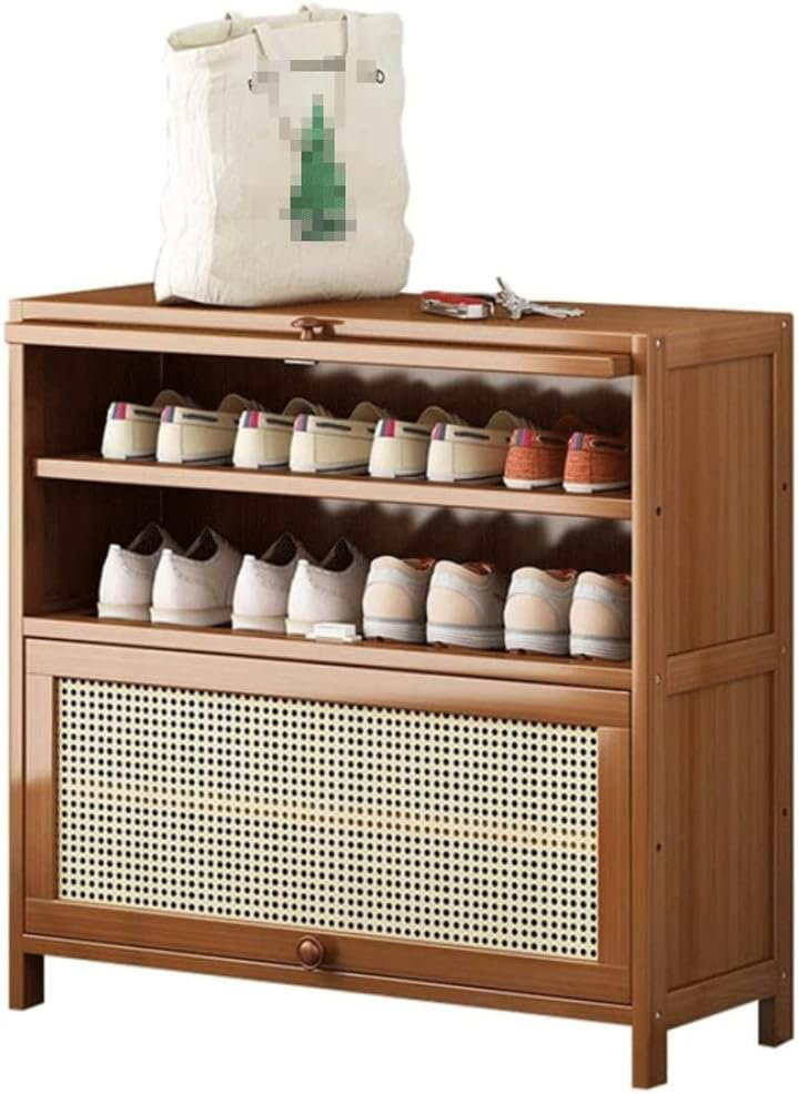 Bay Isle Home™ Bamboo Shoe Rack With Rattan Door 5 Rows 32 Inch Brown ...