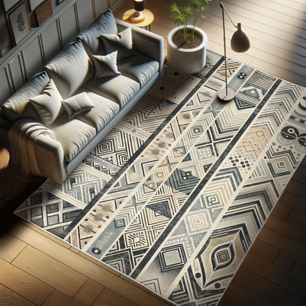 East Urban Home Machine Printed Machine Woven Ivory, Blue, Gray And Tan ...