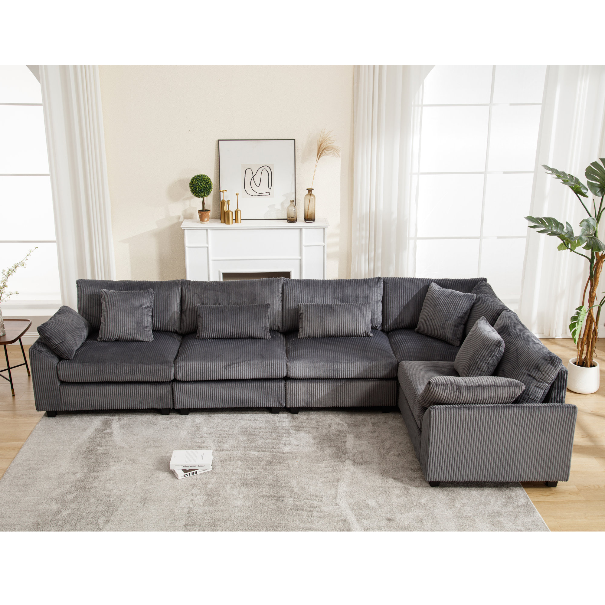 Hokku Designs Modular sectional sofa set, corduroy upholstered deep ...