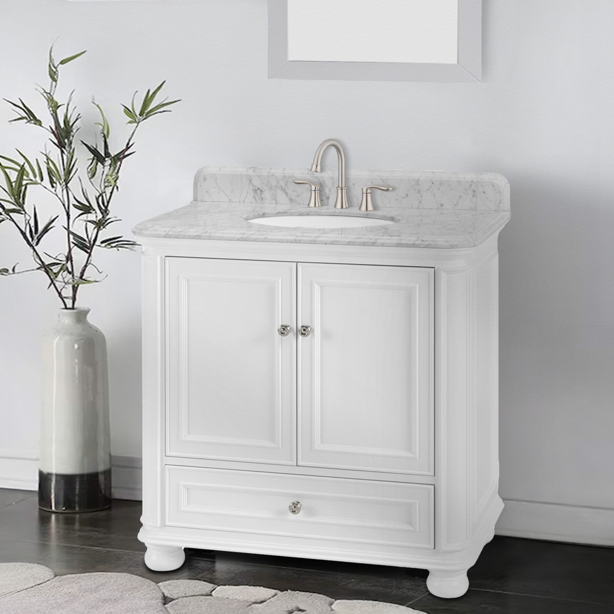 Darby Home Co Luxurious 36'' White Bathroom Vanity With Natural Carrara ...