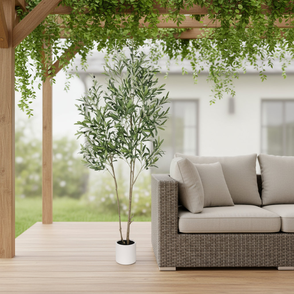 Primrue 71" Green Artificial Olive Tree in a White Pot | Wayfair