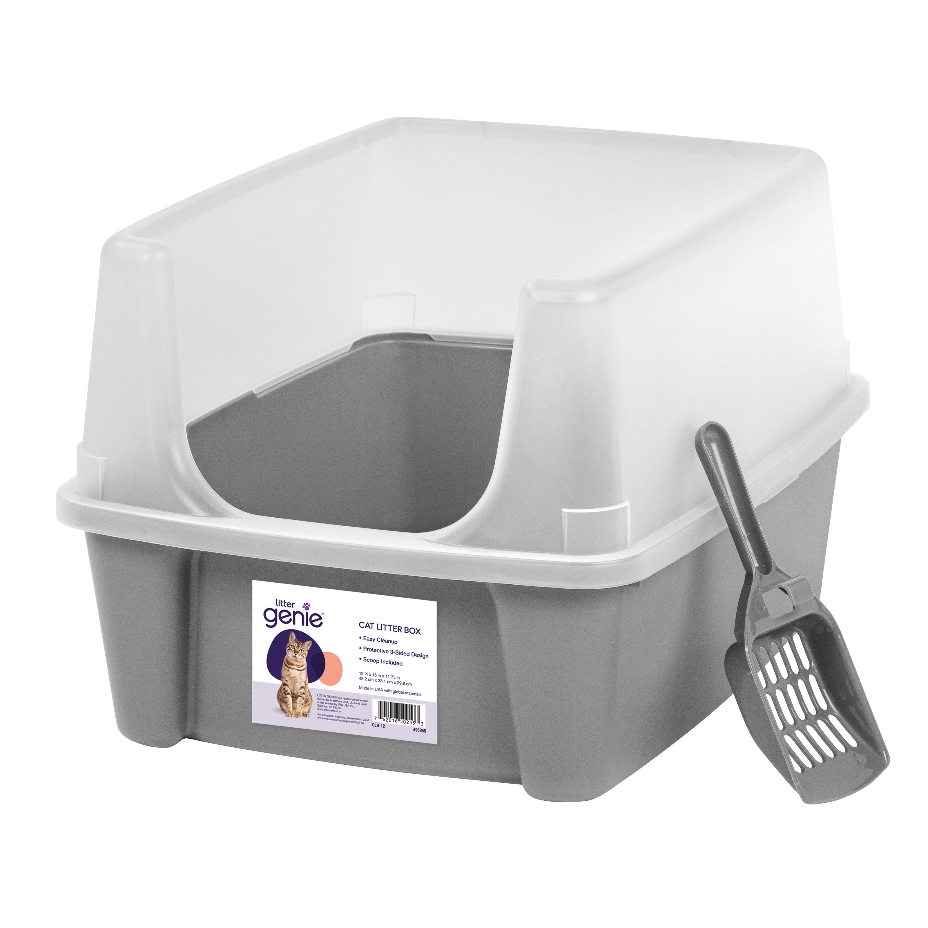 Litter Genie Cat Litter Box with Scatter Shield and Scoop, High Sided ...