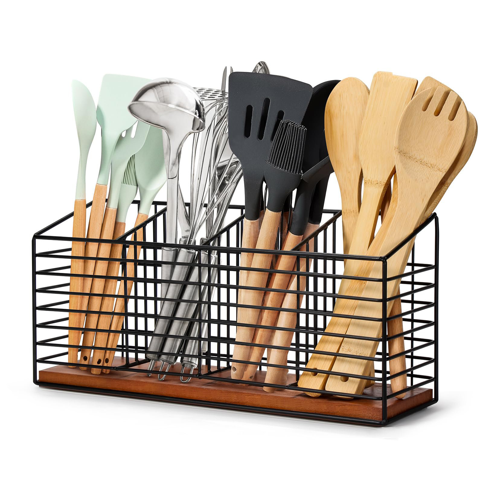 17 Stories Large Utensil Holder For Kitchen Counter, 4 Compartment ...