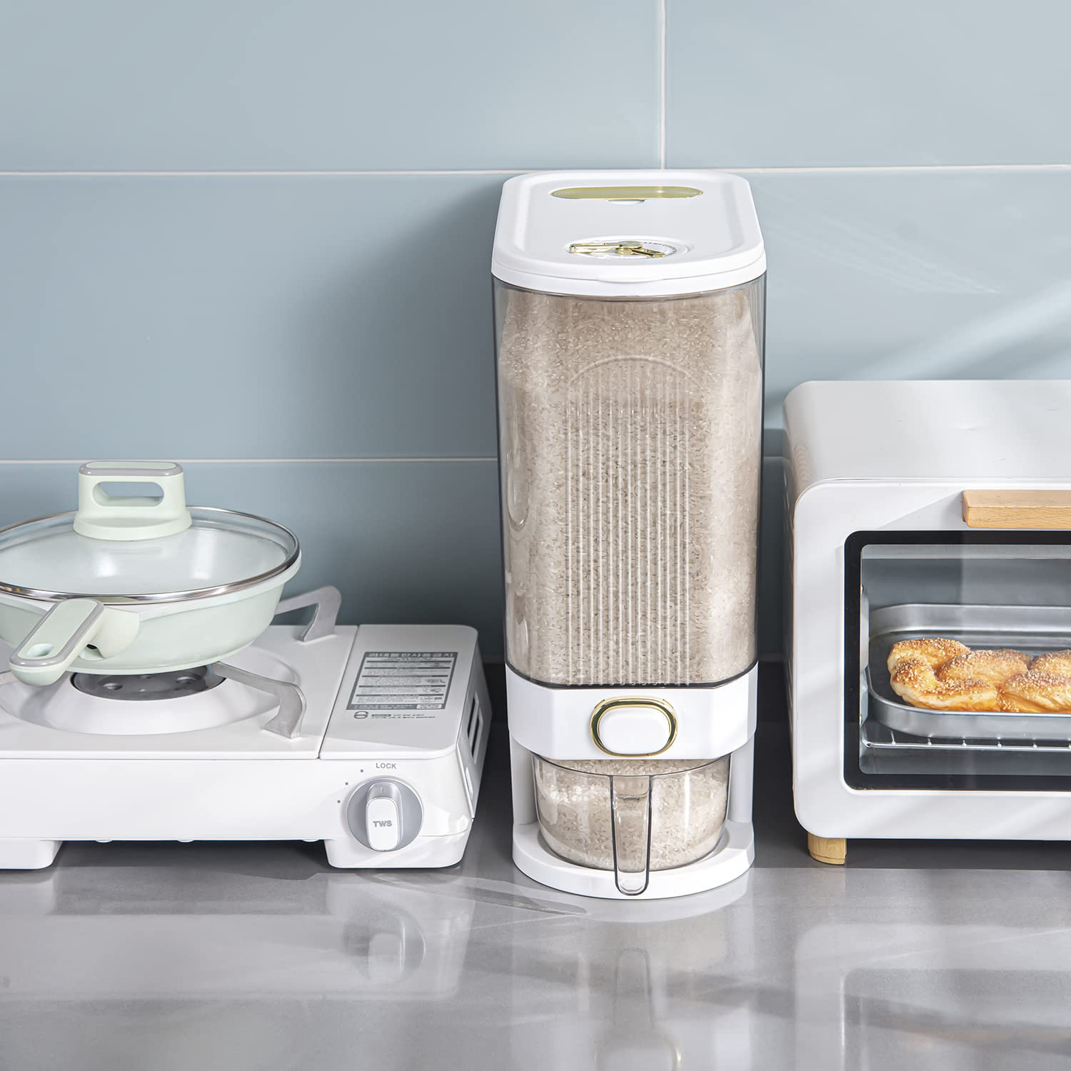 Prep & Savour Clear Rice Dispenser, Large Cereal Dispenser With Lid ...