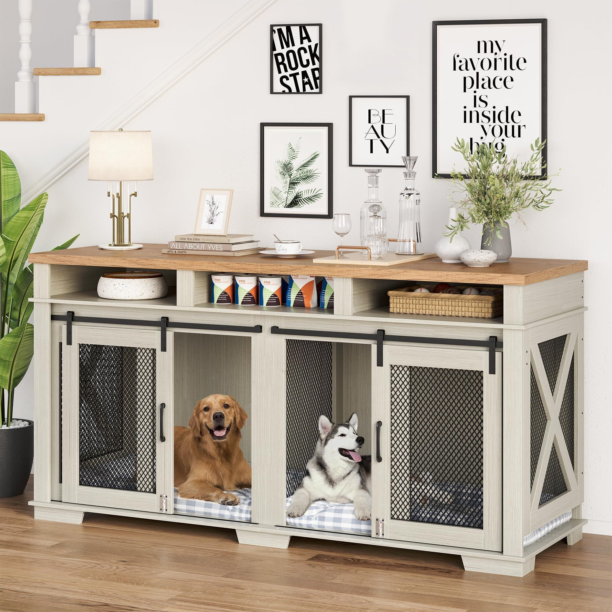 Archie & Oscar™ Dog Crate Furniture, 71" Heavy Duty Dog Kennel With 3 ...