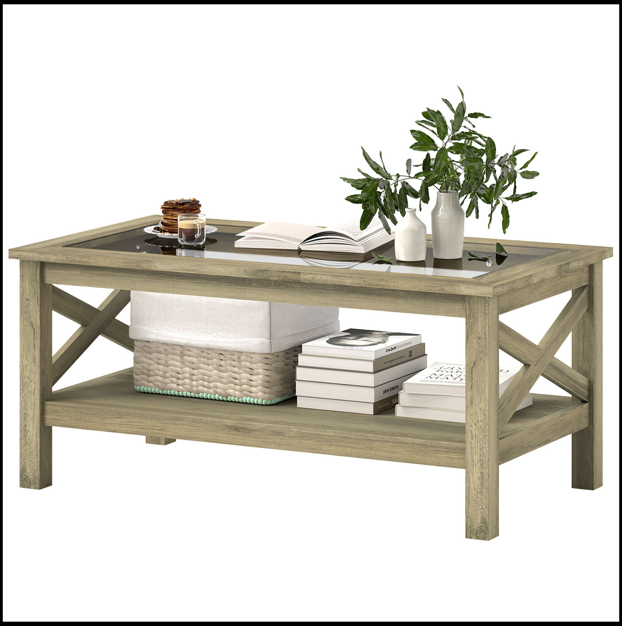 Gracie Oaks Glass Coffee Table, Modern Farmhouse Center Table With ...