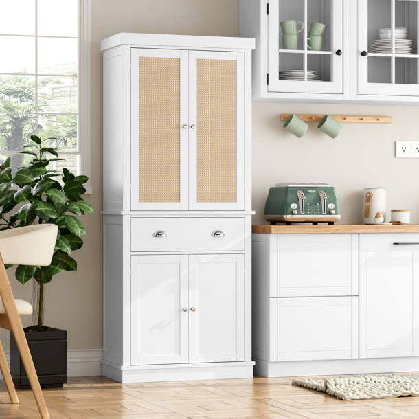 Bay Isle Home Manel Kitchen Pantry Rattan Storage Cabinet With Outlet ...