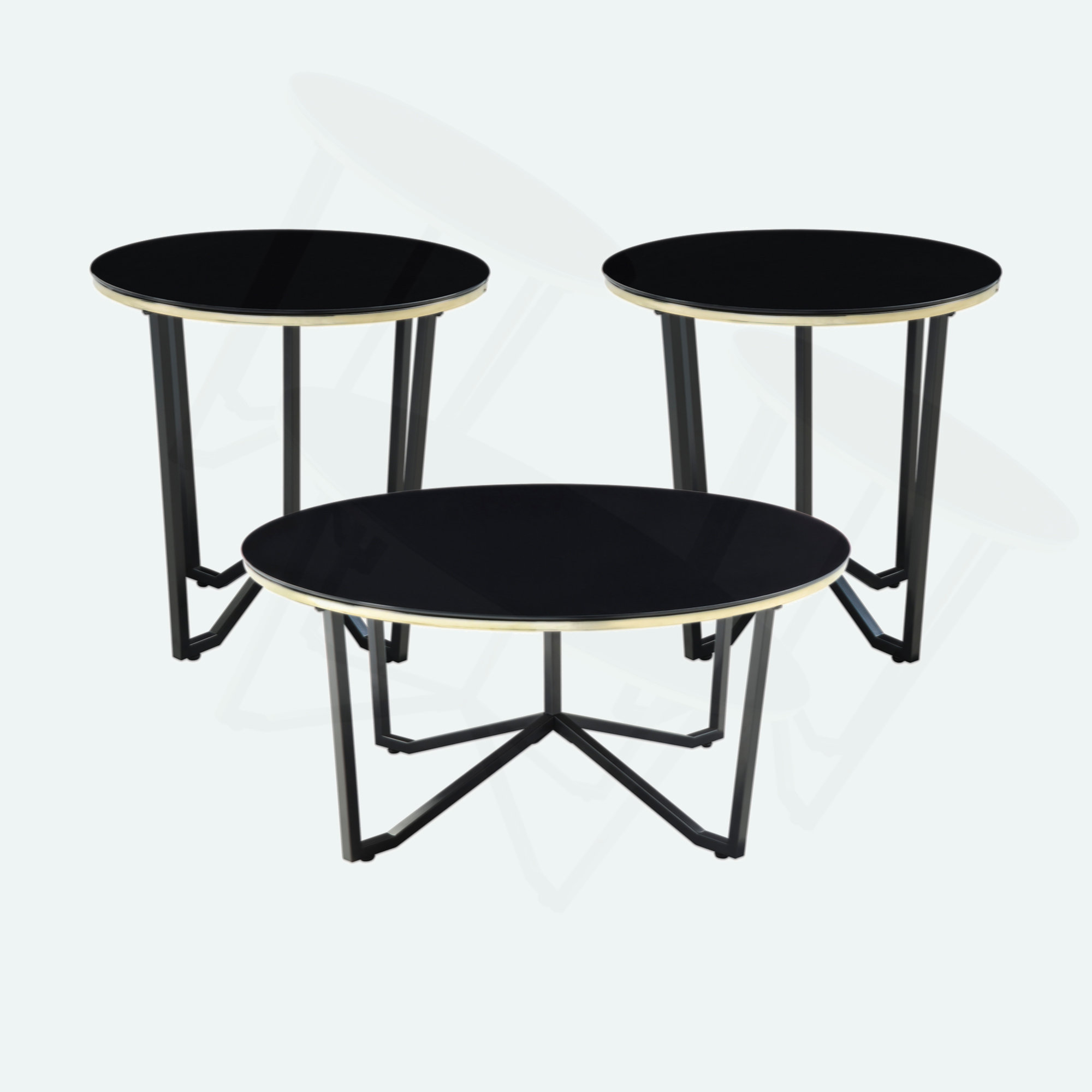 Latitude Run® Round Coffee Table And End Tables 3Pc Set Black Tempered ...