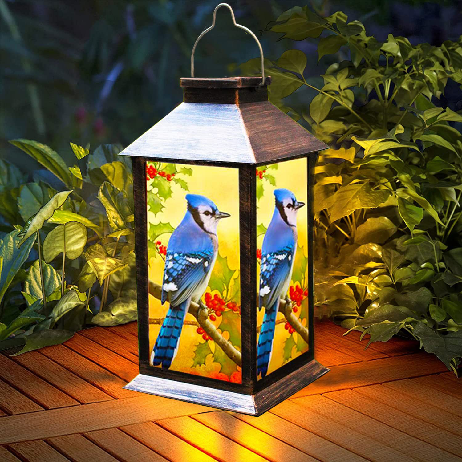 TULGIX Solar Lanterns Outdoor Hanging Blue Jay Solar Lights Decorative ...
