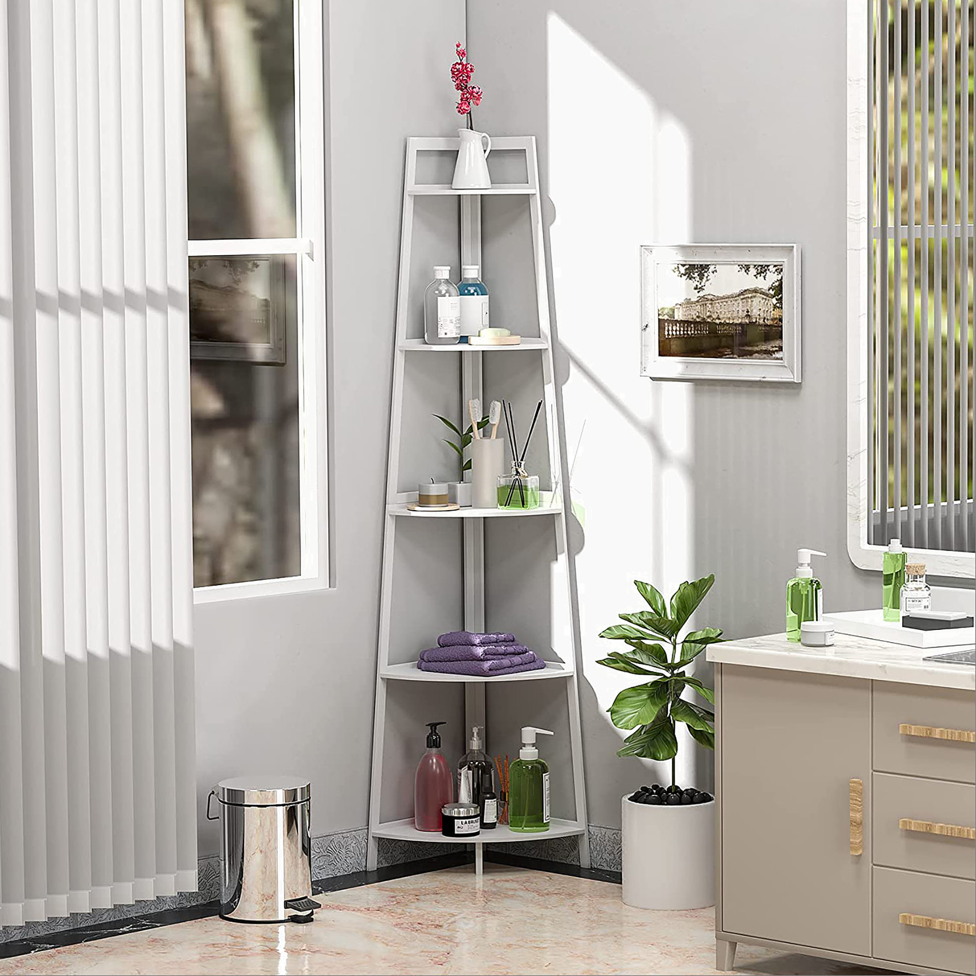 Latitude Run® Corner Shelf 5- Tier Industrial Corner Bookcase Corner ...