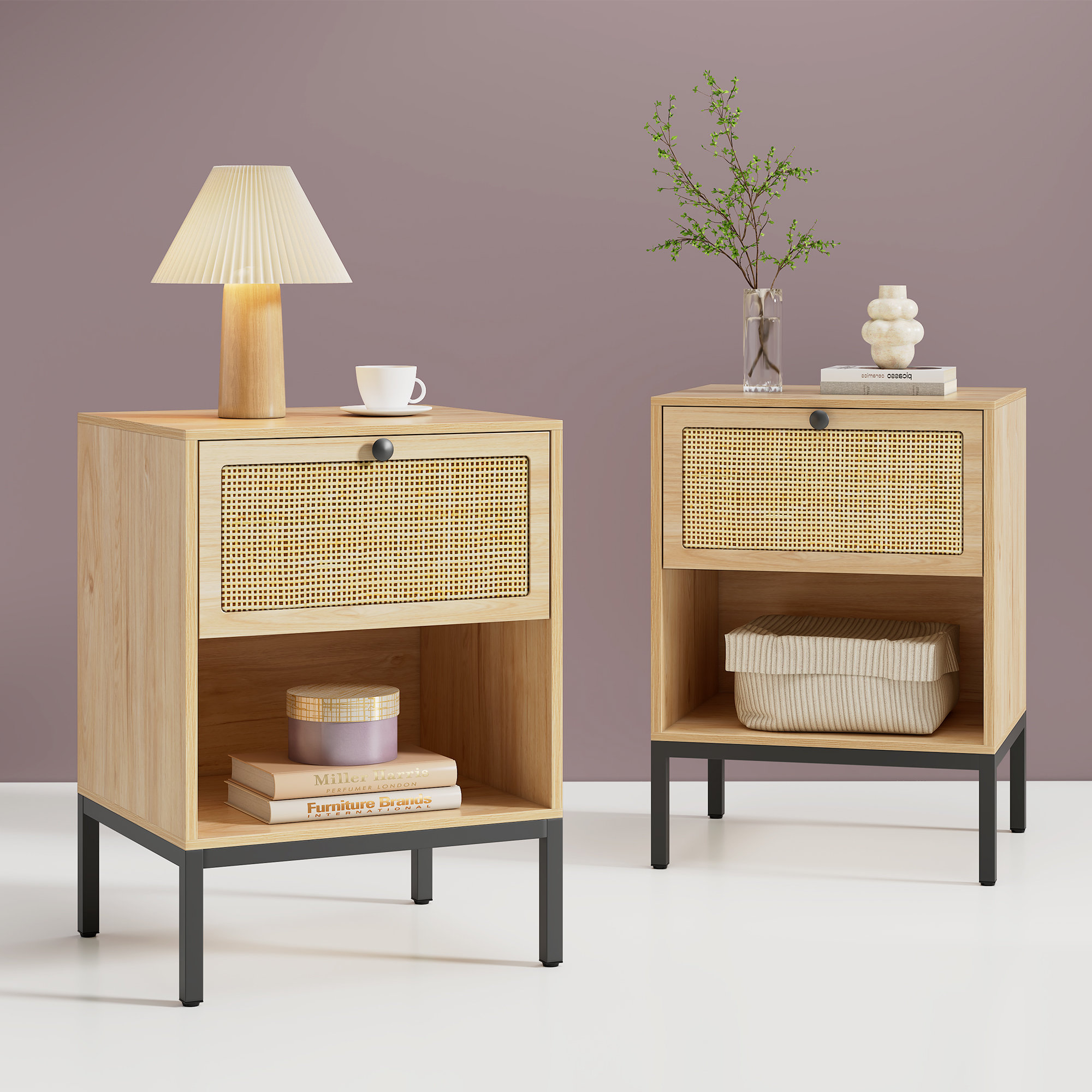 Bayou Breeze Bosonohy Boho Natural Rattan 1-Drawer Nightstand & Reviews ...