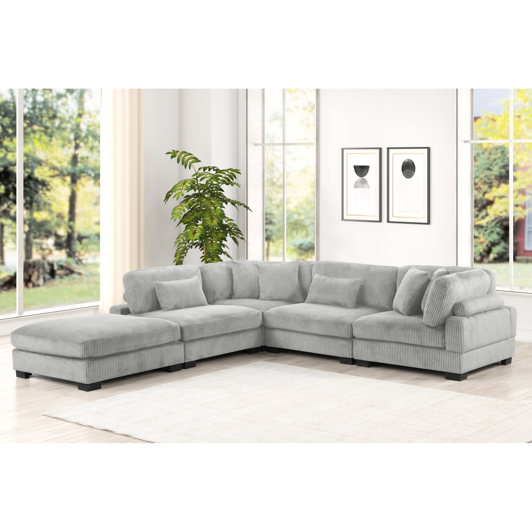 Latitude Run® Modern Grey L-Shaped Modular Sectional With Rolled Arms ...