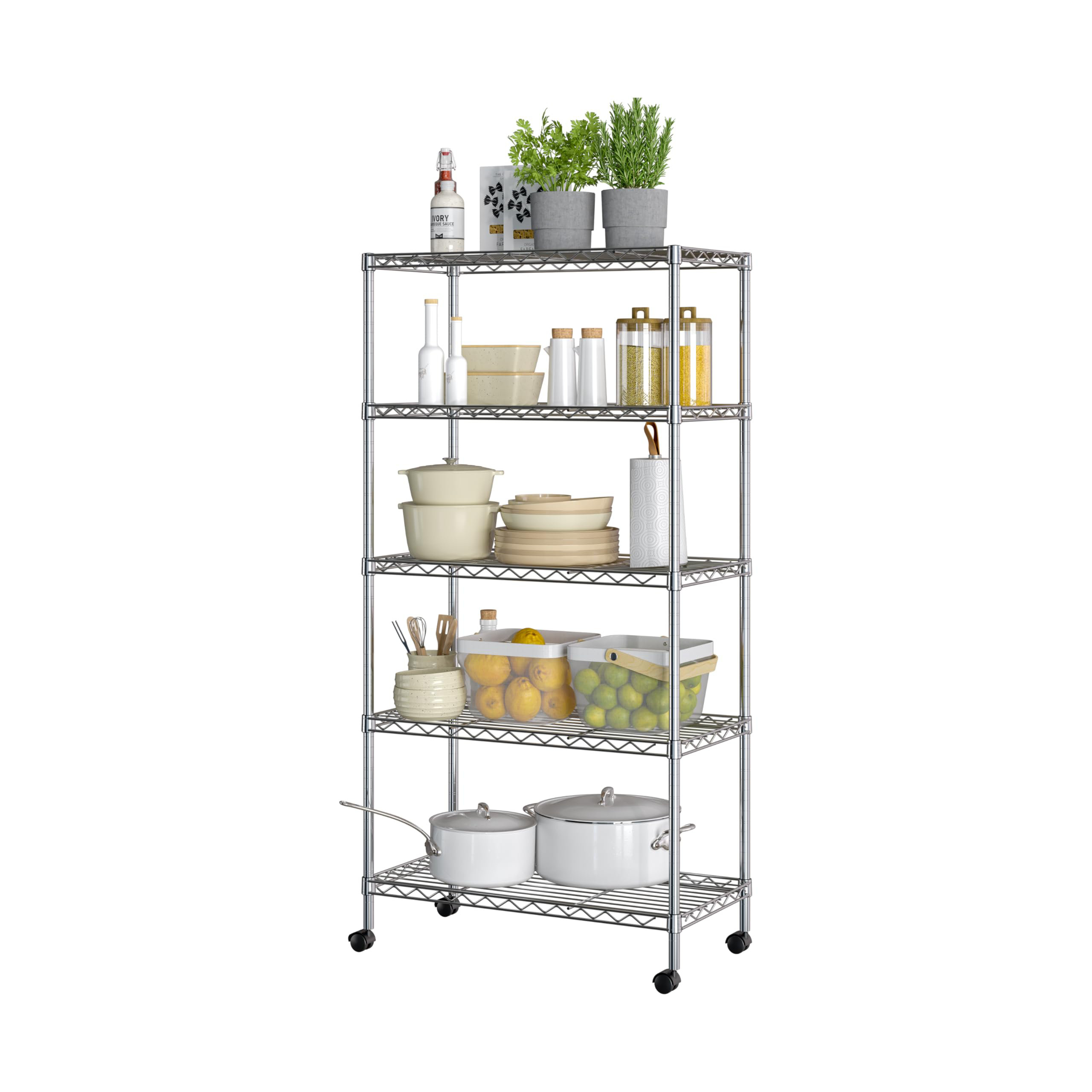 Rebrilliant 5-Tier Wire Shelving With Wheels, 5-Tier, 30" W X 14"D, New ...