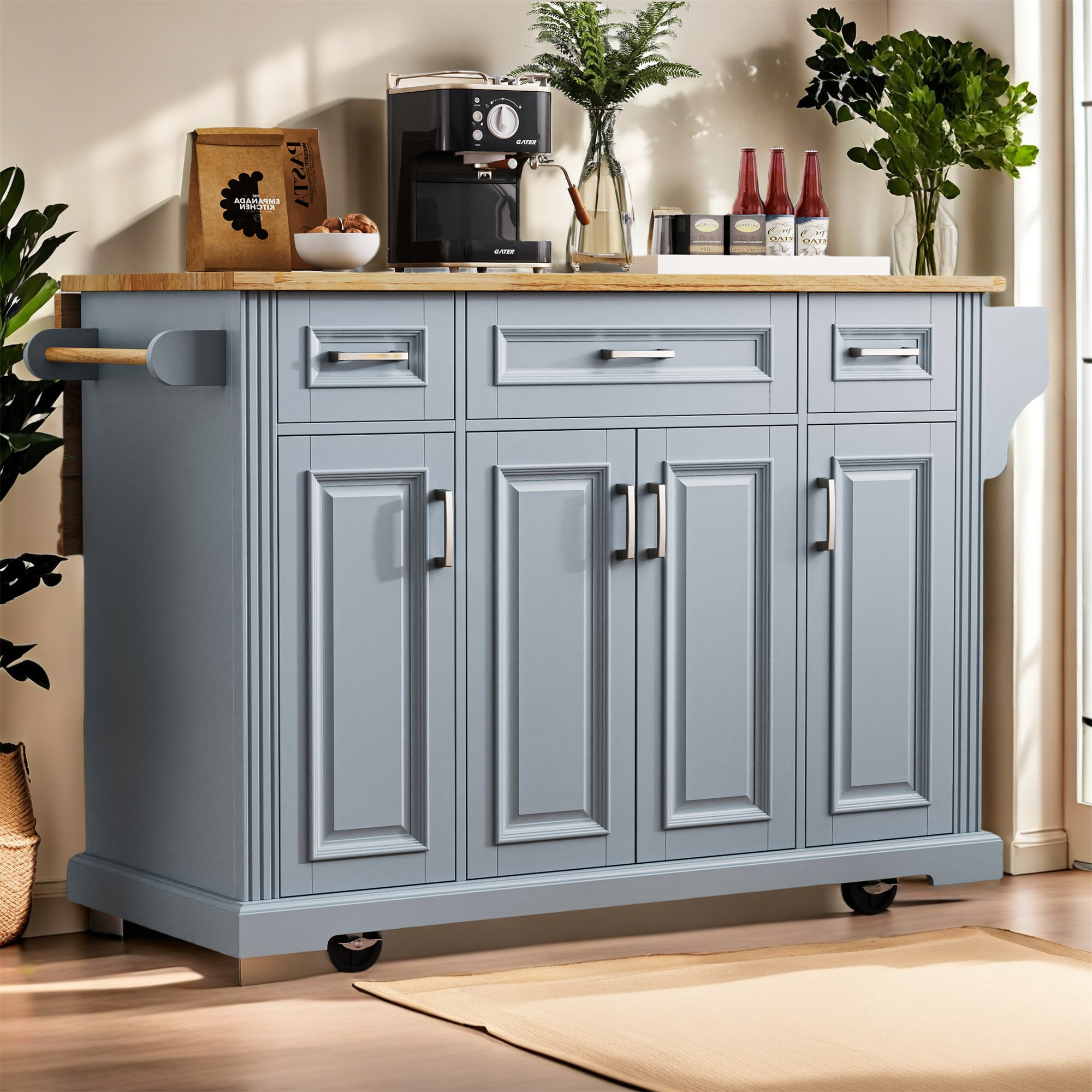 Lark Manor™ Fancy & Rustic Large Kitchen Island With Rubber Wood Drop ...