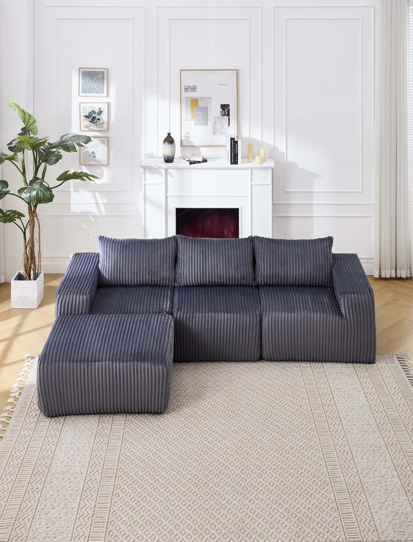 Mercer41 Modern Minimalist Modular Sectional Sofa, L-Shape Upholstered ...