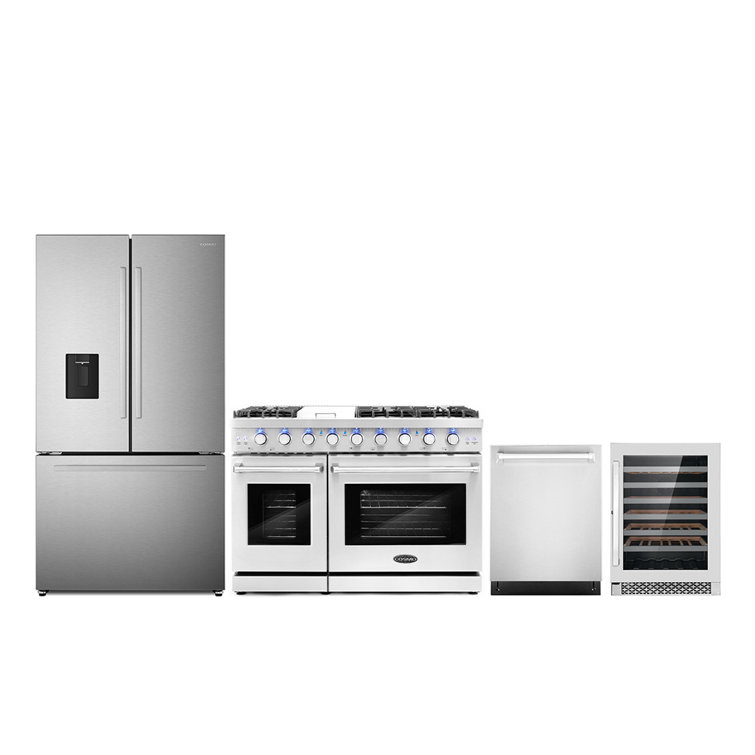 Cosmo 4 Piece Kitchen Appliance Package with French Door Refrigerator ...