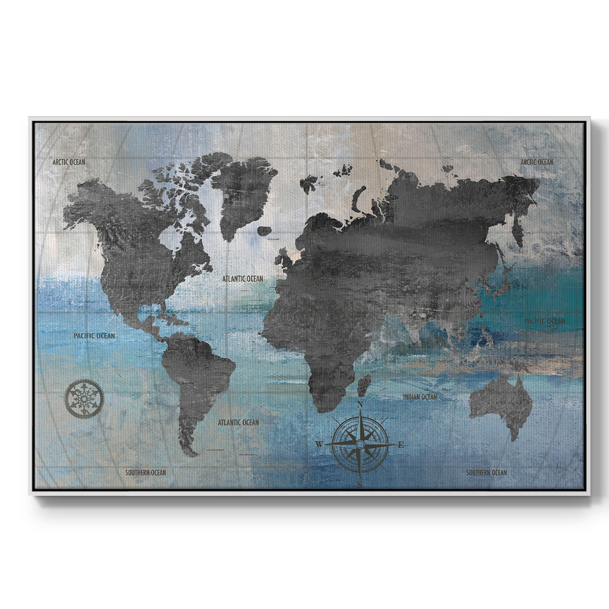 Wexford Home World Map Blue And Gray Framed On Canvas Print | Wayfair