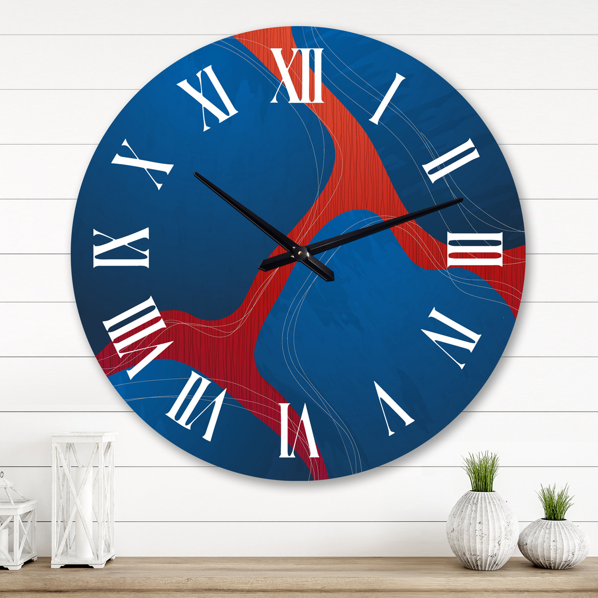 East Urban Home Oversized Blue Fluid 90S Designs II Wall Clock | Wayfair