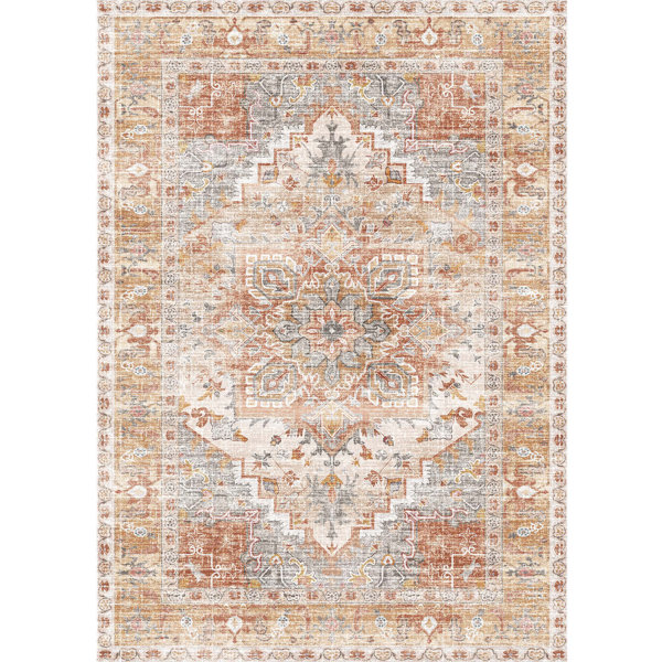Charlton Home® Washable Area Rugs Boho Floral Living Room Vintage Low ...
