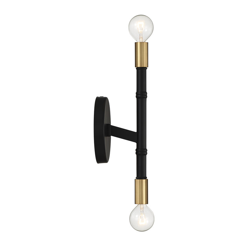 Everly Quinn Dedria 2-Light Wall Sconce in Matte Black with Warm Brass ...