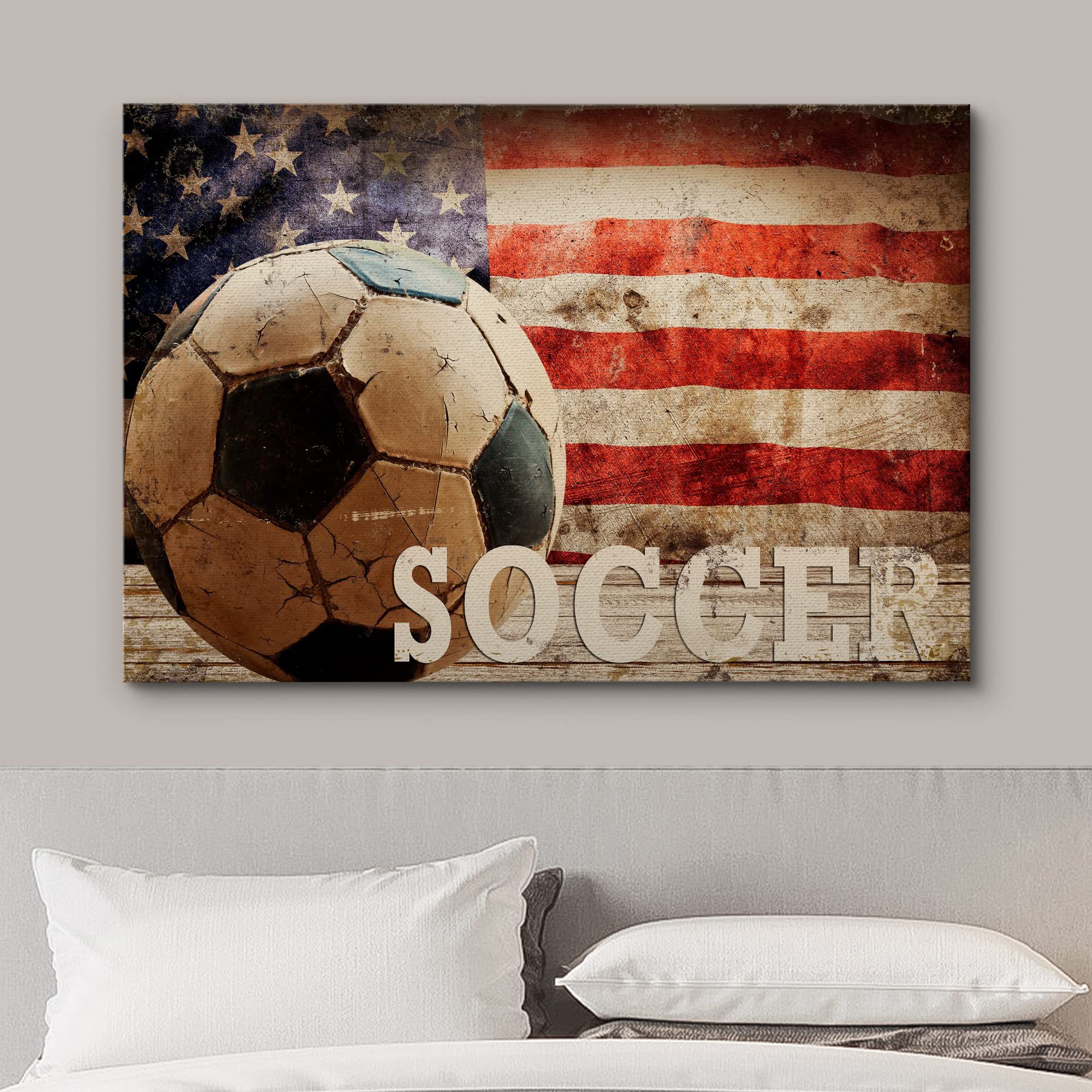 IDEA4WALL Vintage Soccer Ball With American Flag Sports Athletes ...