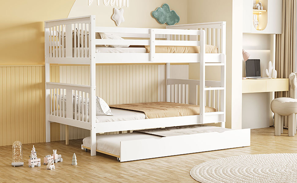 NFusion Foco Rustic Bunk Bed With Twin Trundle And Solid Pine Legs ...
