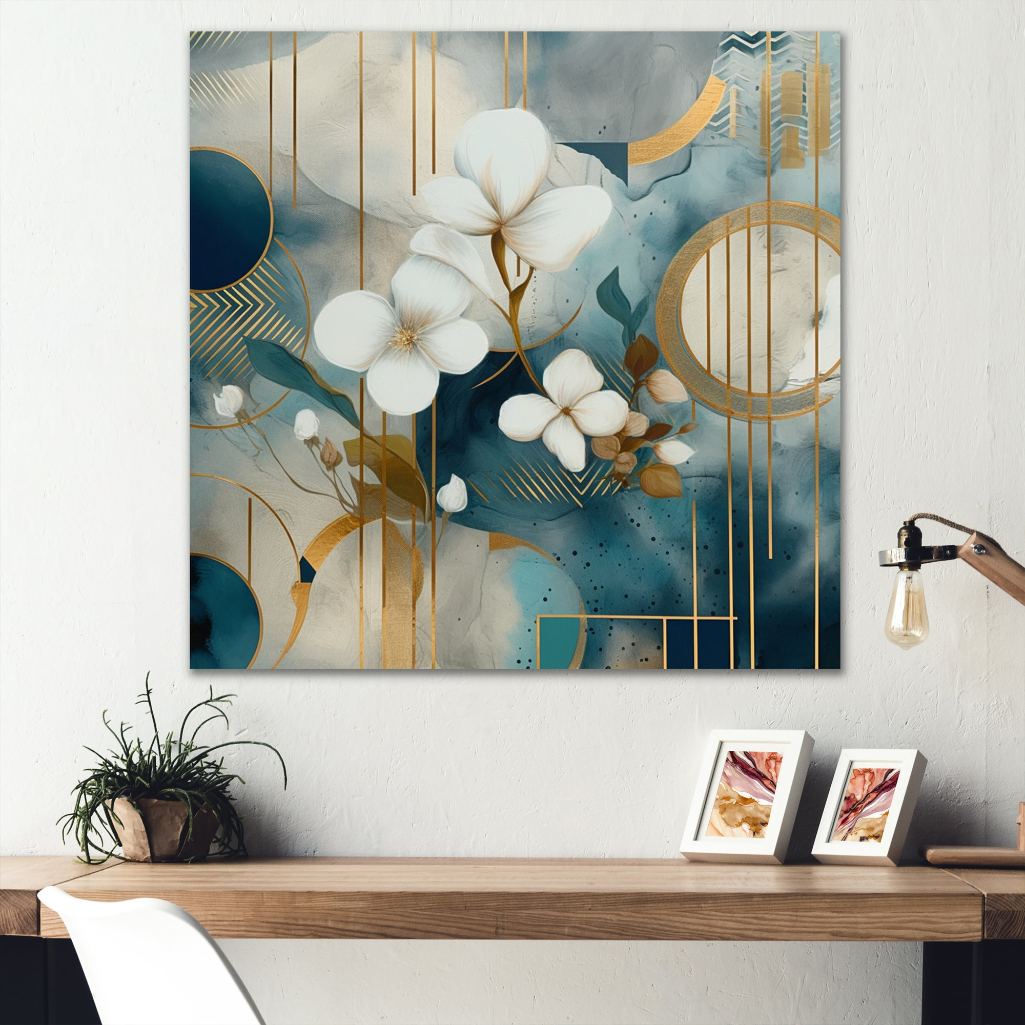 Mercer41 Golden Blue Mosaic Floral Design III - Print | Wayfair
