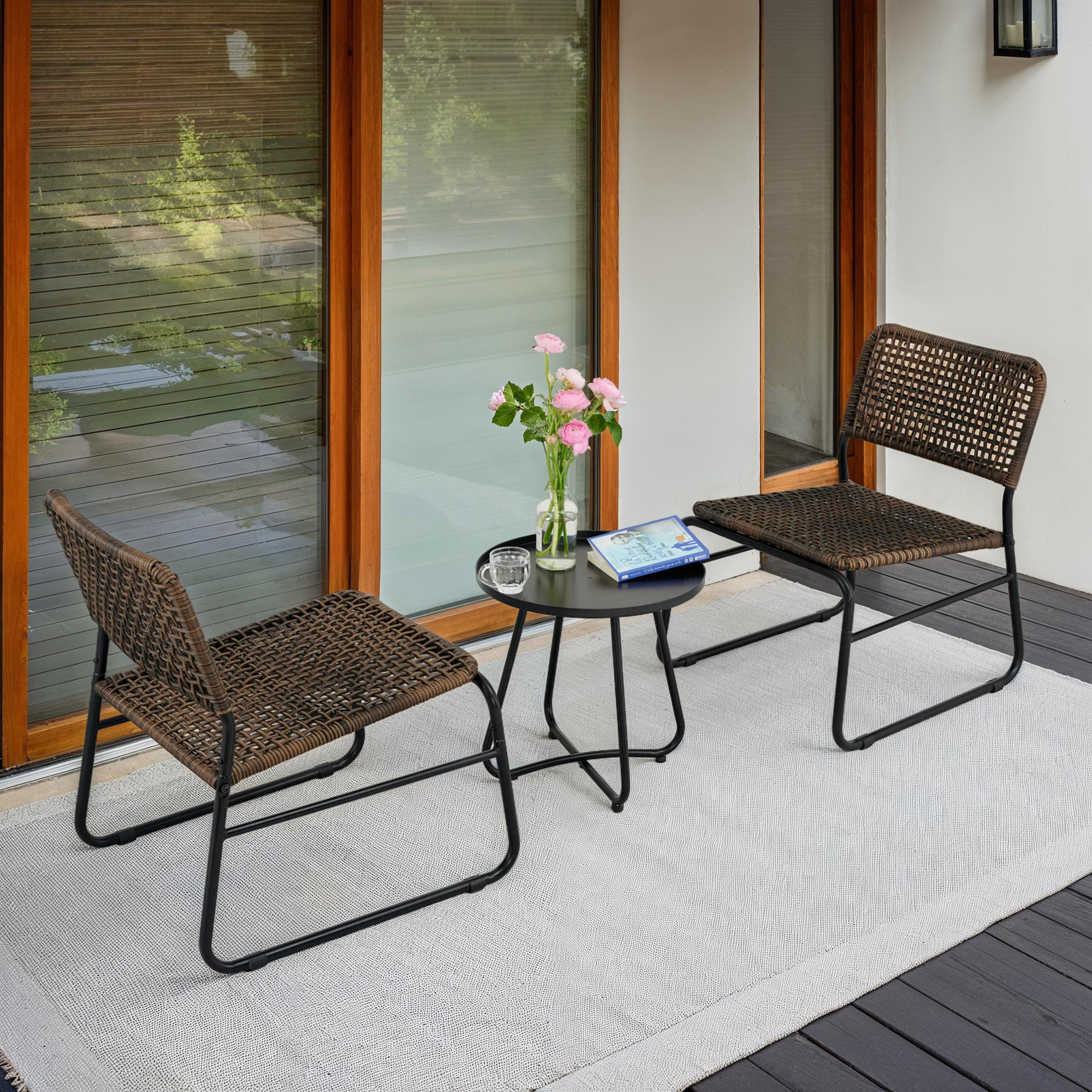 Ebern Designs Black & Brown Wicker 2-Person Patio Bistro Set - Rust ...