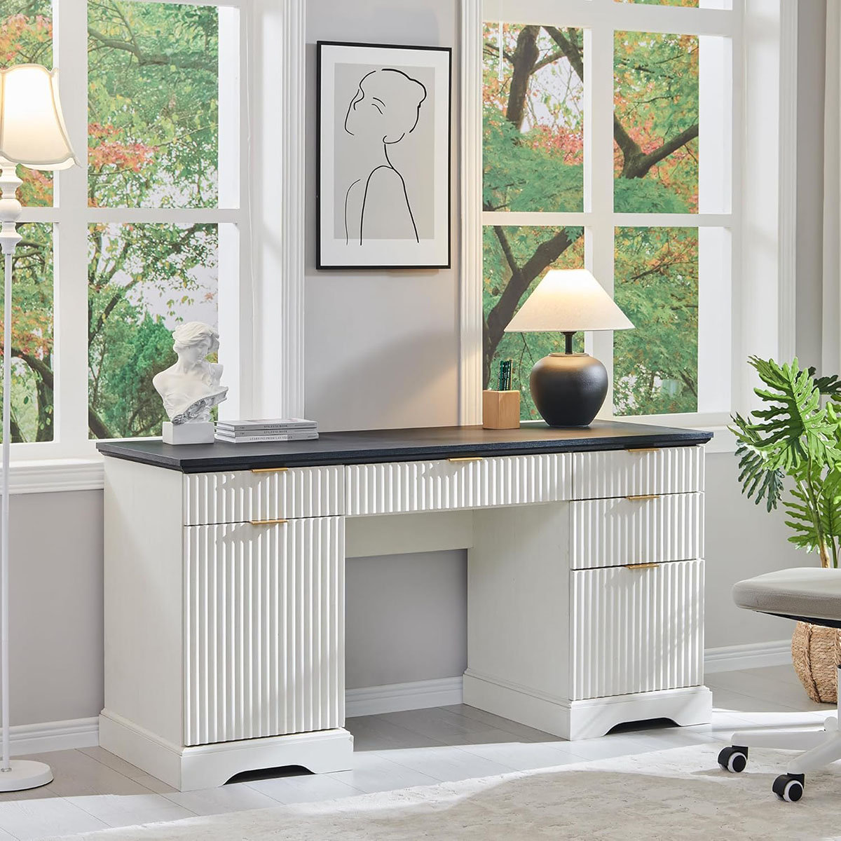 Lark Manor Modern Executive Desk With Storage, Wood Home Office Desk ...