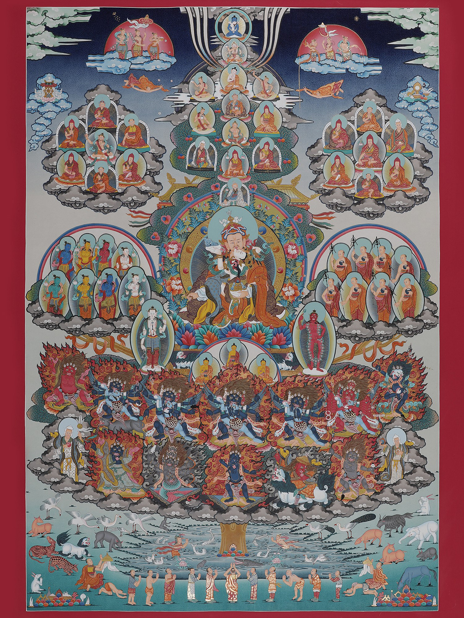 Exotic India Colourful Painting Of Guru Puja Merit Tree | Pure 24 Carat ...