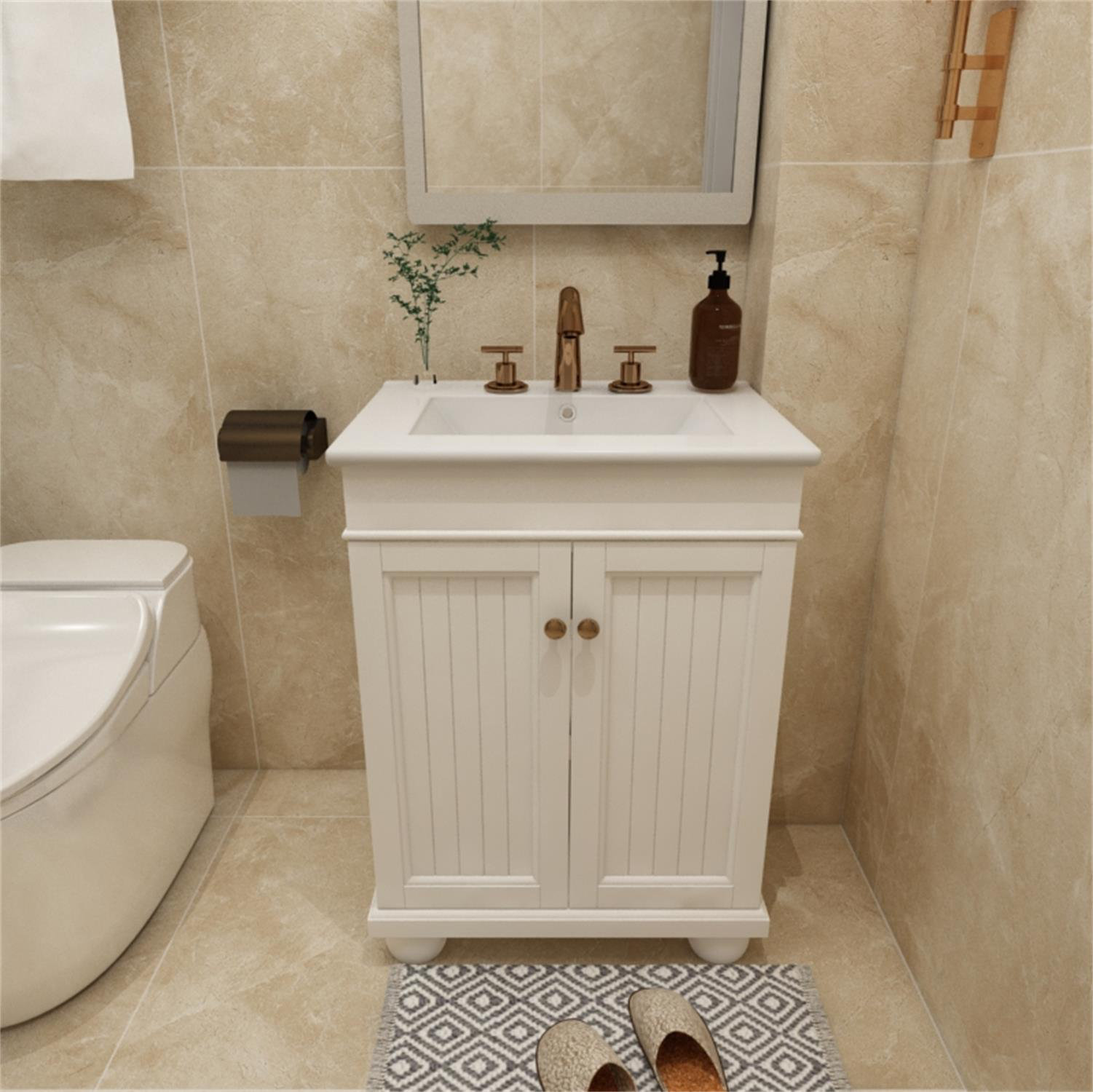 AZHAR'S ORIENTAL RUGS, INC. 24" Modern White Bathroom Vanity With ...