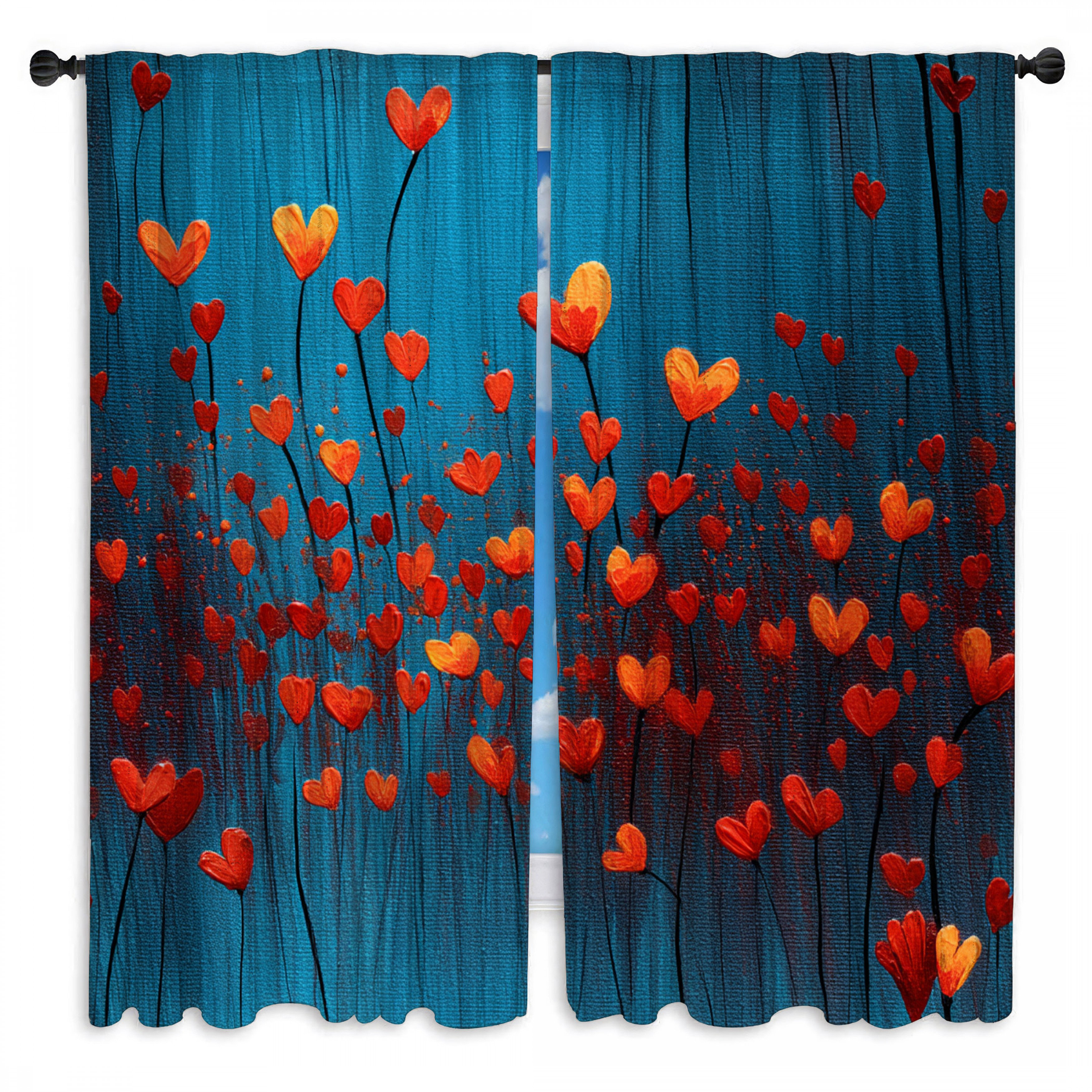 East Urban Home Heart Flowers Window Curtains Floral Sheer & Room ...