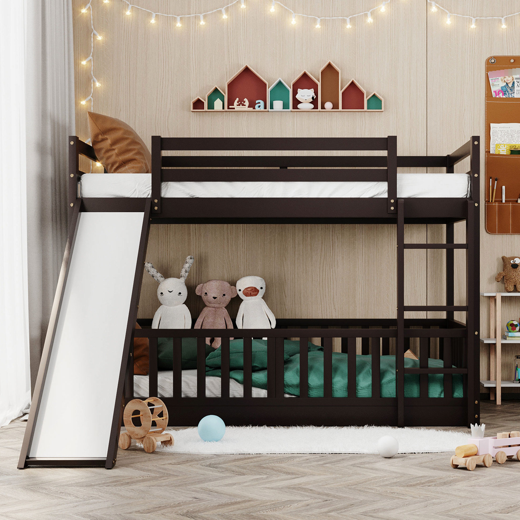 17 Stories Twin Over Bunk Bed With - Solid Pine Wood Legs In ...