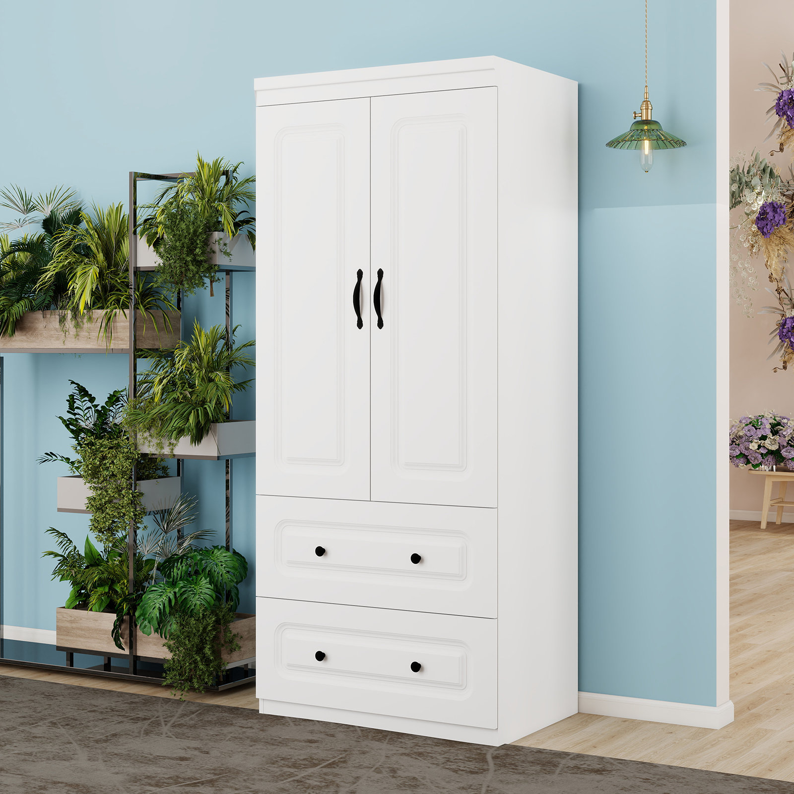 Ebern Designs 2-Door Wardrobe Armoires with 2 Drawers | Wayfair