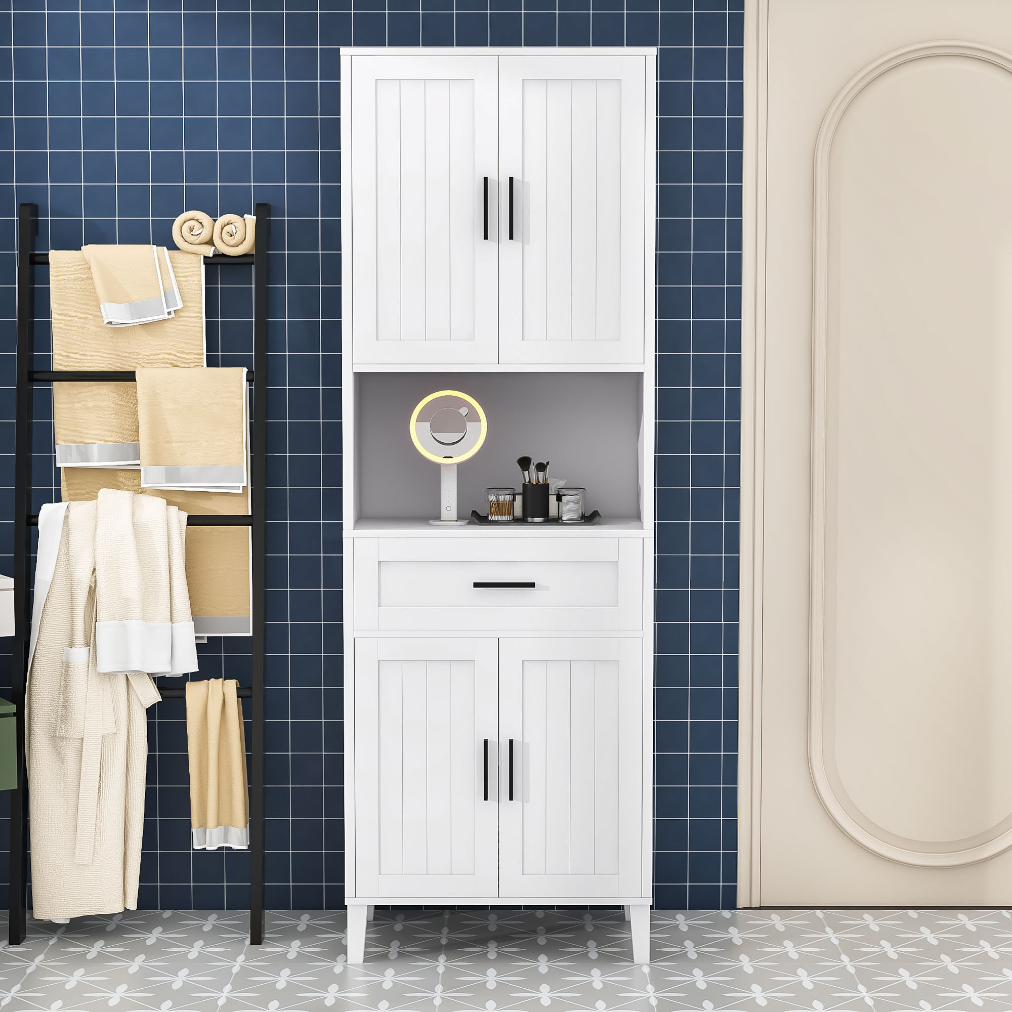 Lark Manor™ Multi-Purpose Tall Cabinet with Open Shelf, Drawer, and ...