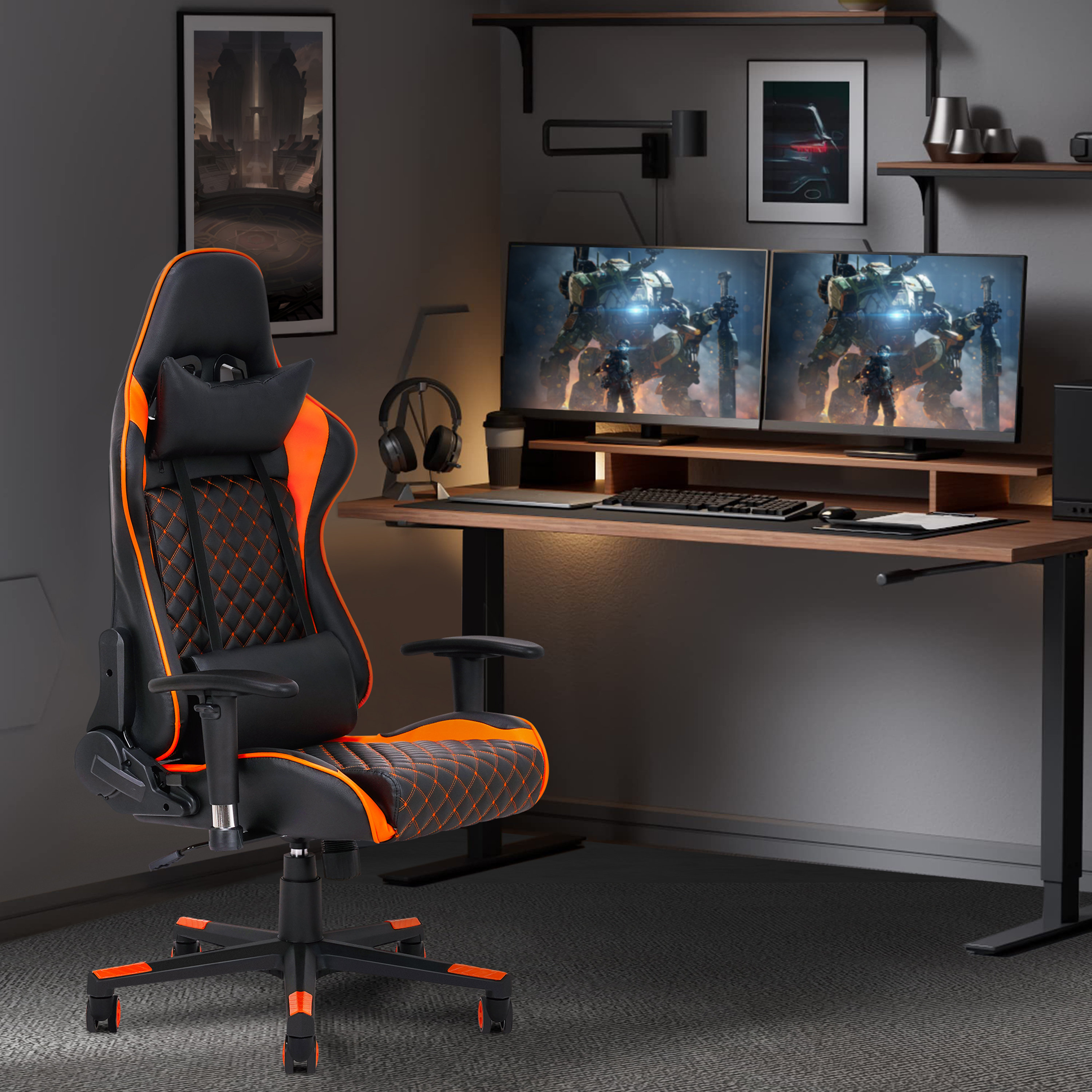DINDIRI Adjustable Leather Swiveling PC & Racing Game Chair Gaming ...