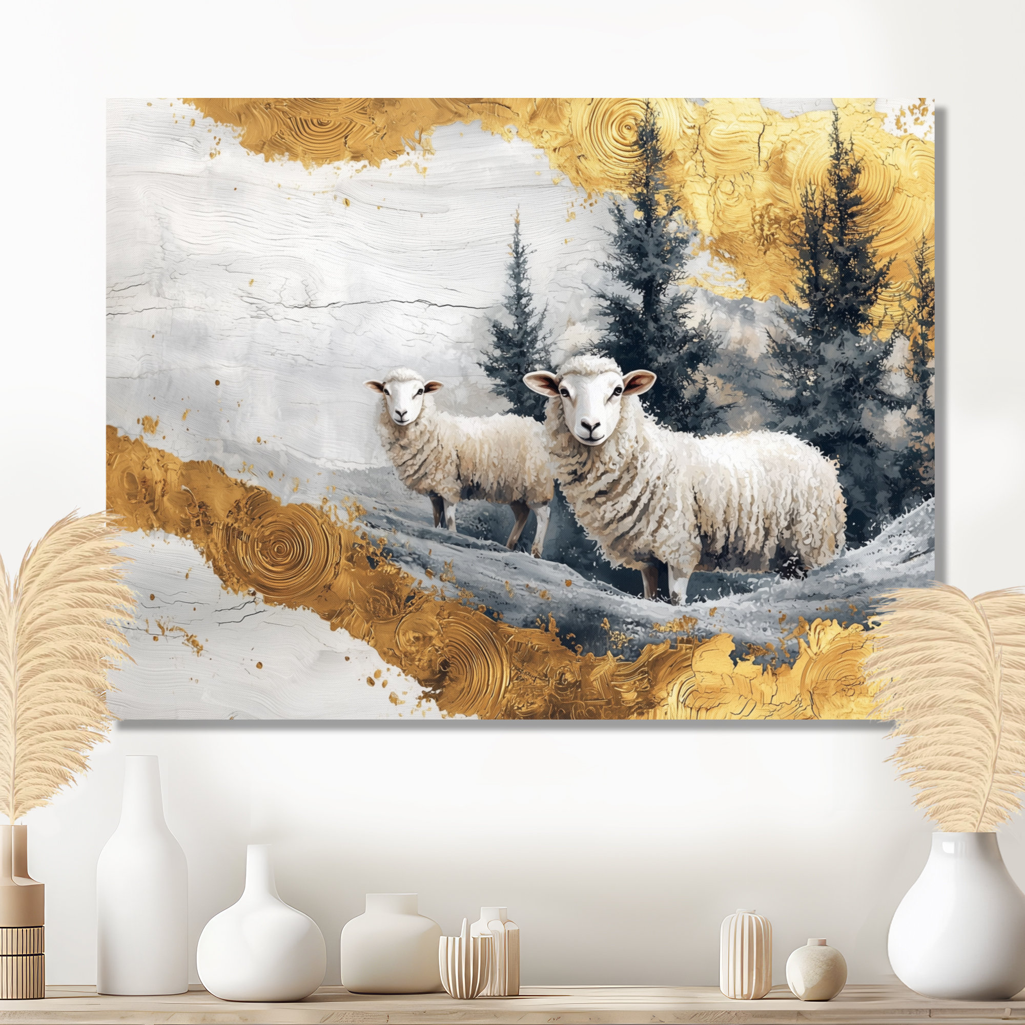 August Grove® Drayon Golden Marbled Sheep In Farm Winter Landscape III ...
