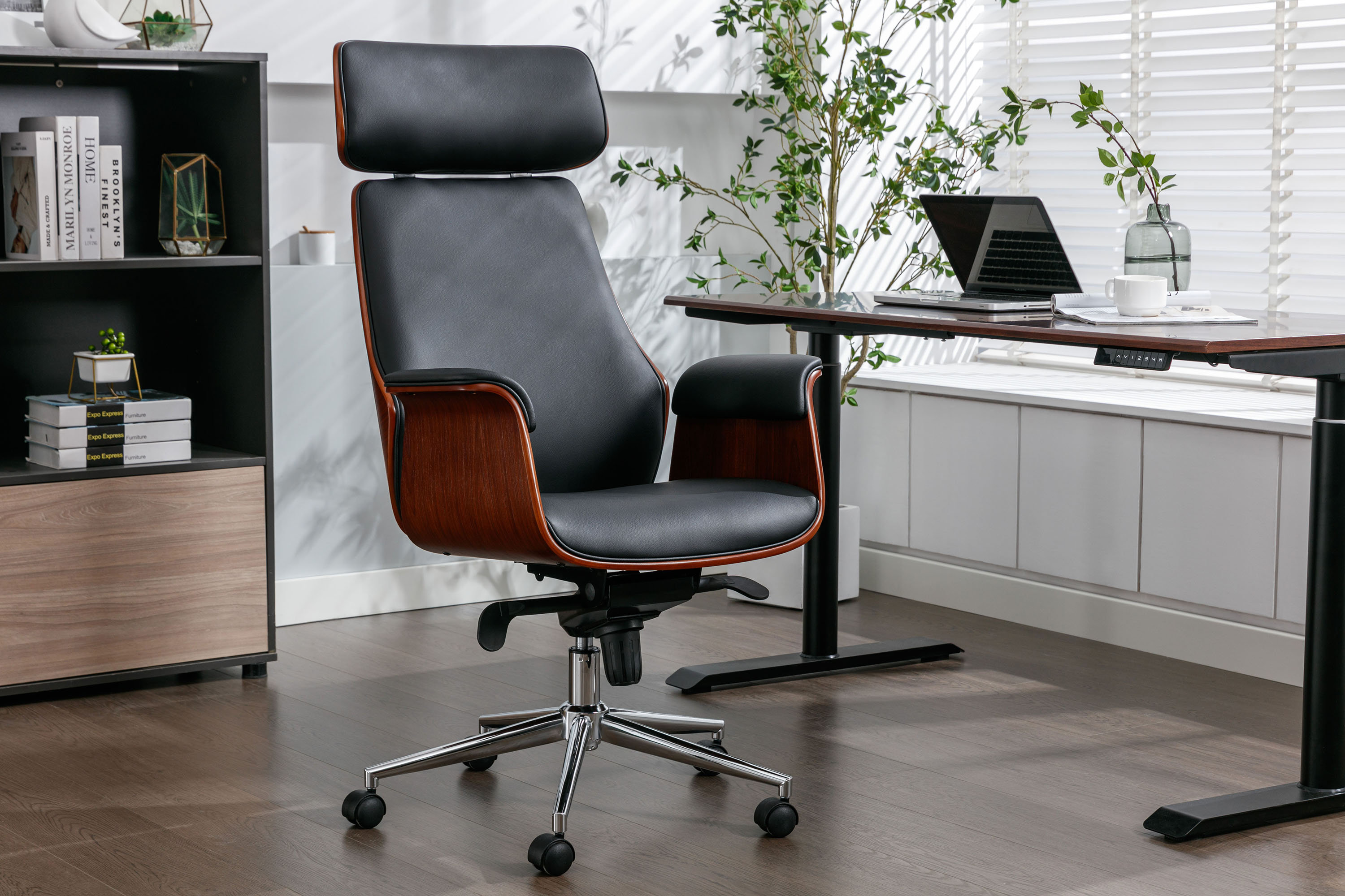 Corrigan Studio Baver Faux Leather Mid-Century Executive Office Chair ...